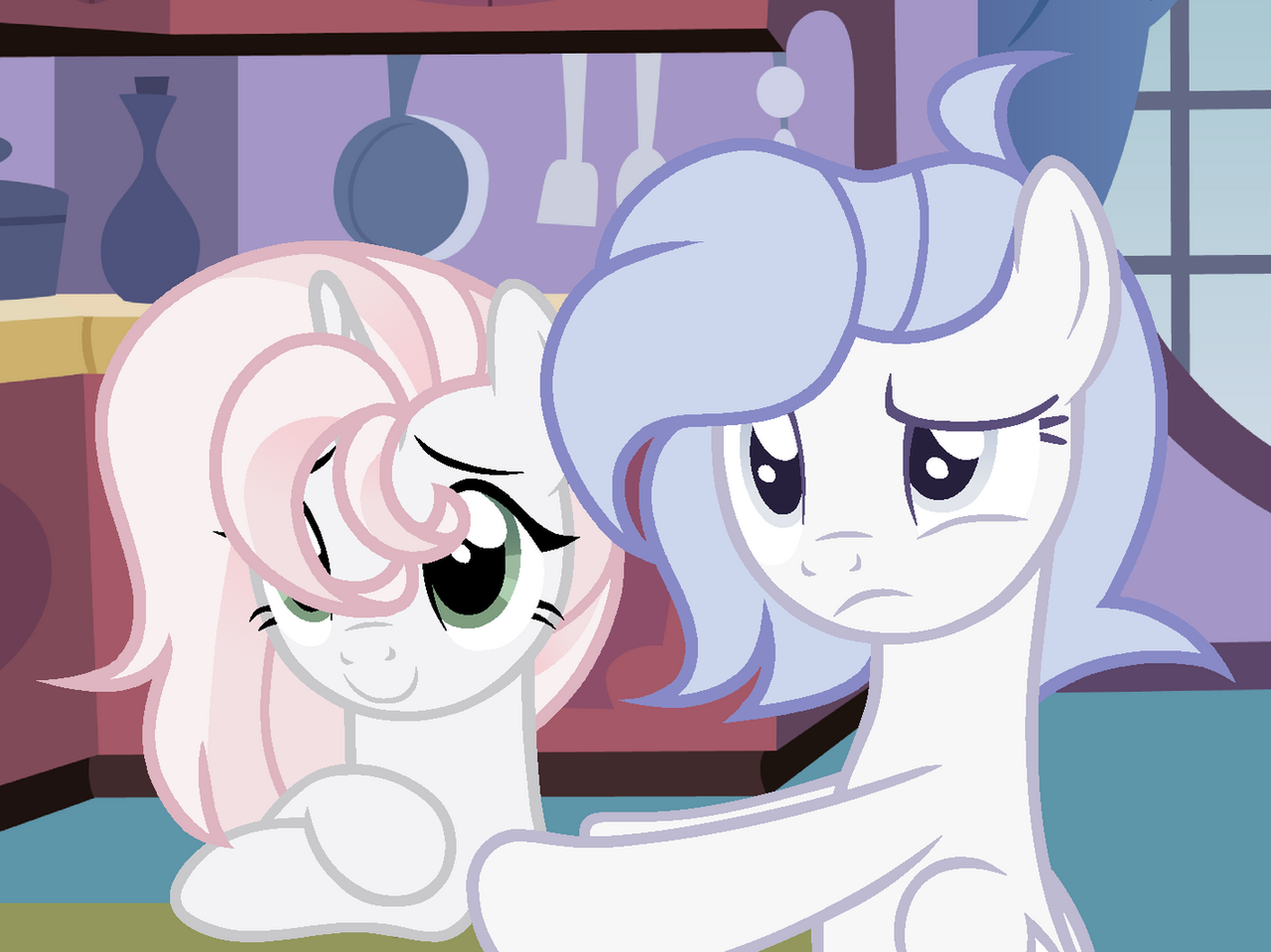 #3382780 - safe, artist:vi45, oc, oc only, oc:pink cherry, pony, unicorn, duo, female, frying ...