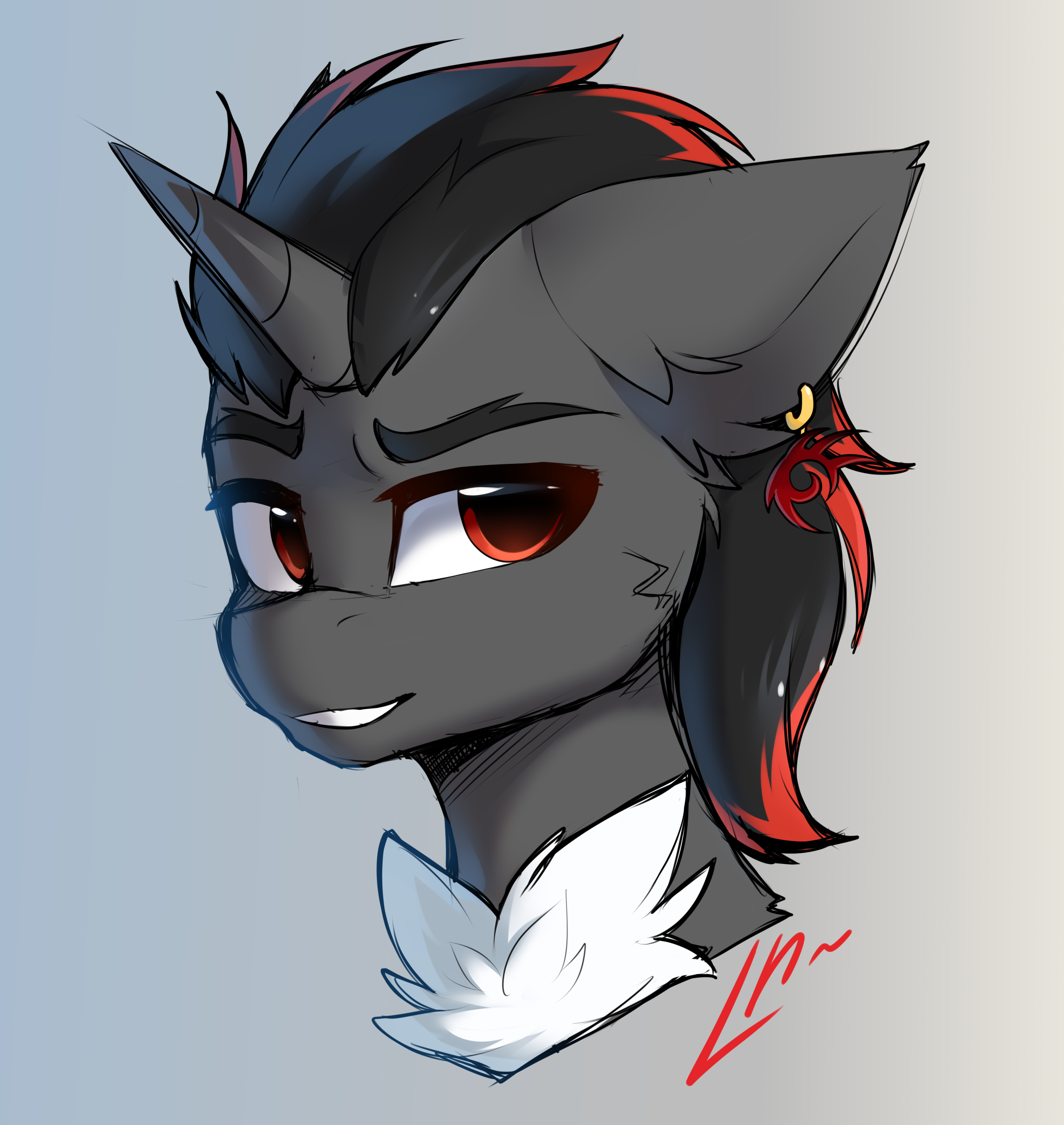 #3383746 - safe, artist:lunylin, oc, oc only, oc:supershadow_th, pony, unicorn, bust, ear ...