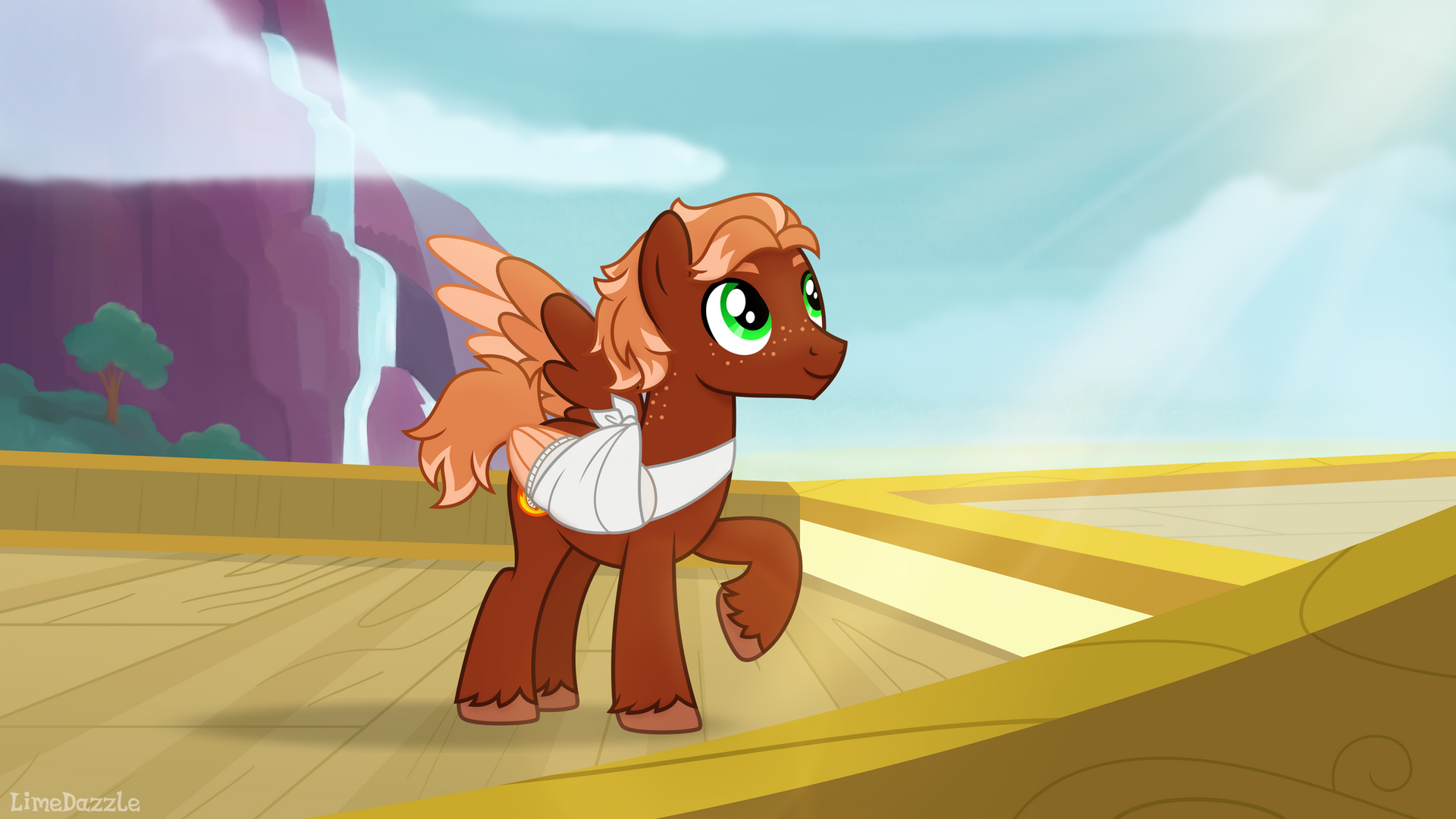 #3384561 - safe, artist:limedazzle, oc, oc only, oc:golden flare, pegasus, pony, airship ...