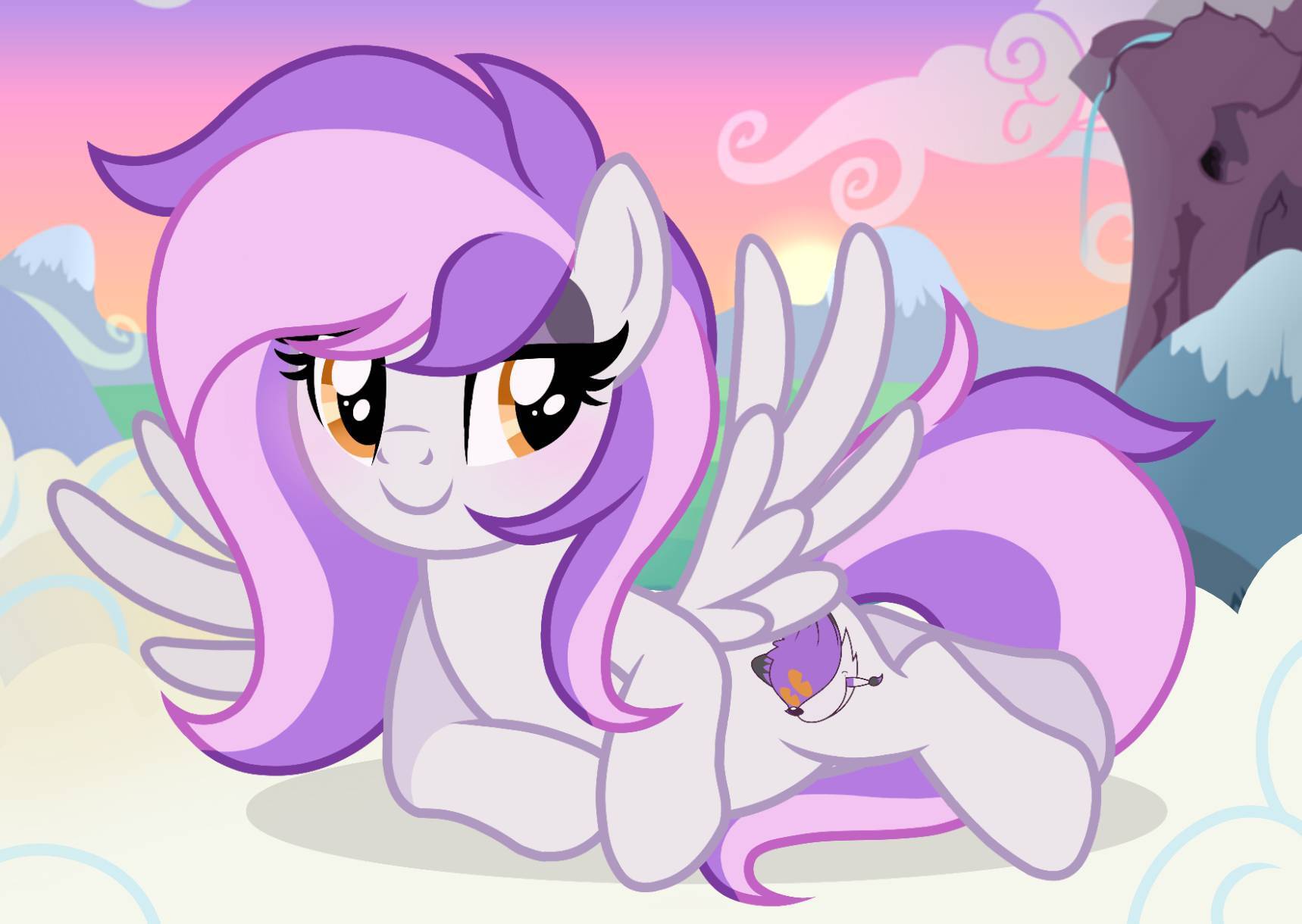 #3385689 - safe, artist:cstrawberrymilk, oc, oc only, oc:mewio, pegasus, pony, g4, cloud, female ...