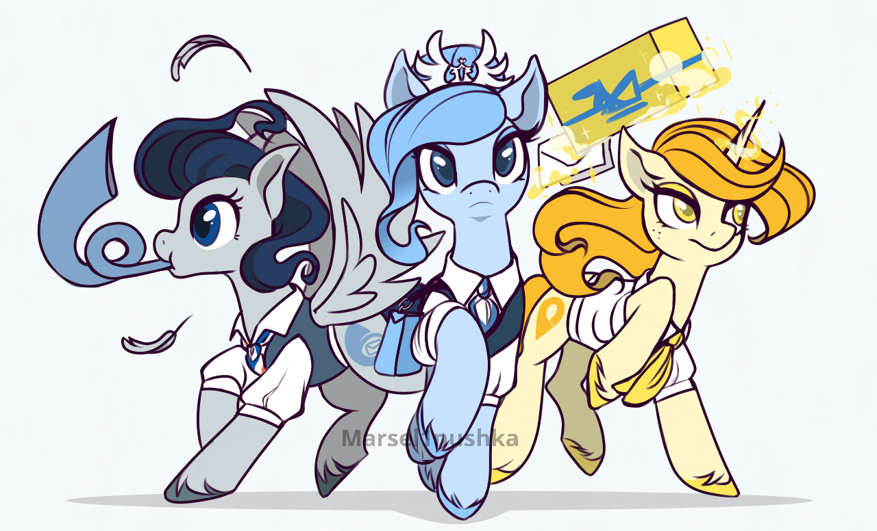 #3391781 - safe, artist:marsel1nushka, oc, oc only, earth pony, pegasus, pony, unicorn, action ...