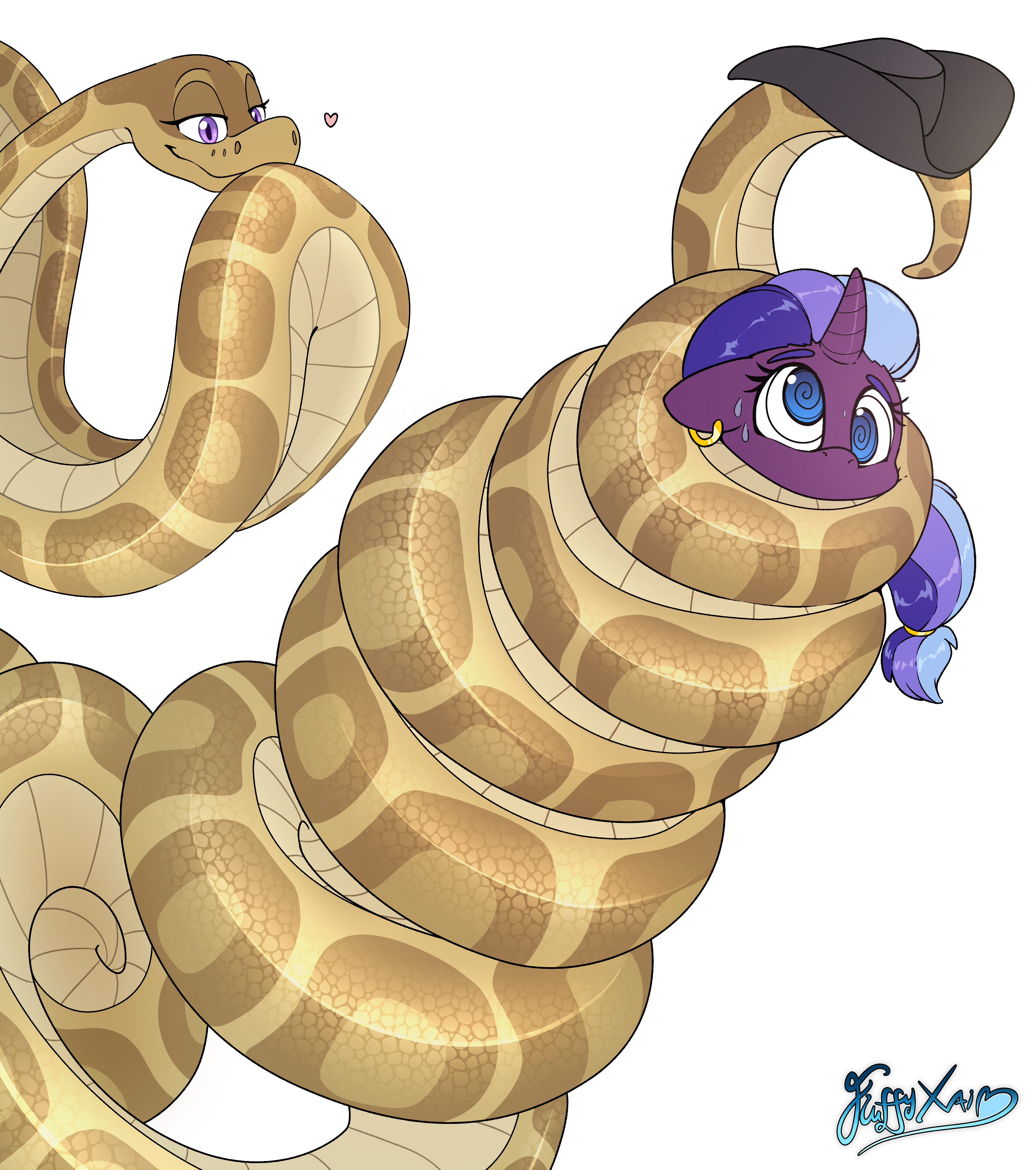 #3391958 - safe, artist:fluffyxai, oc, oc only, oc:anika, oc:black kraken pearl, snake, unicorn ...