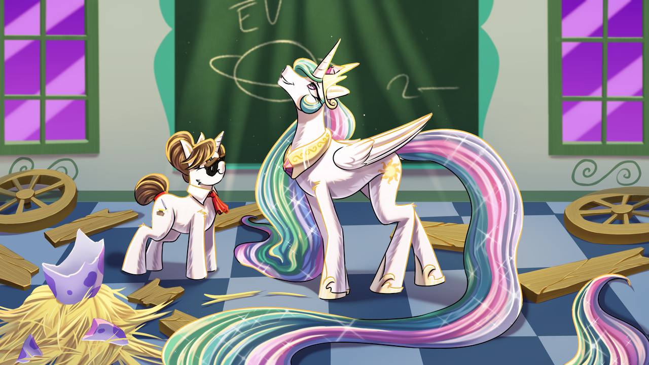 #3393018 - safe, artist:puke-o, princess celestia, raven, alicorn, pony ...