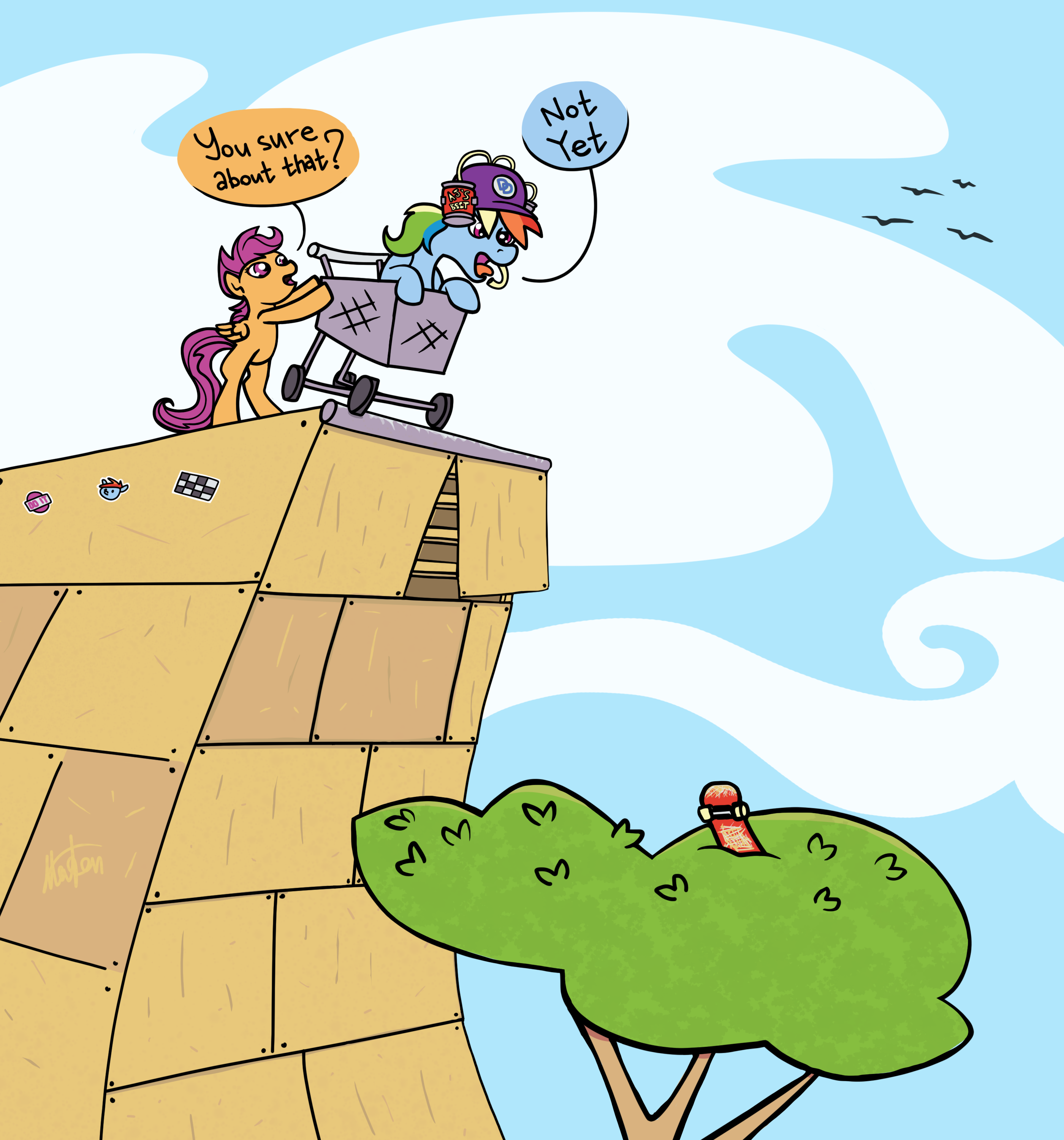 #3376826 - safe, artist:mafon, rainbow dash, scootaloo, pegasus, pony ...