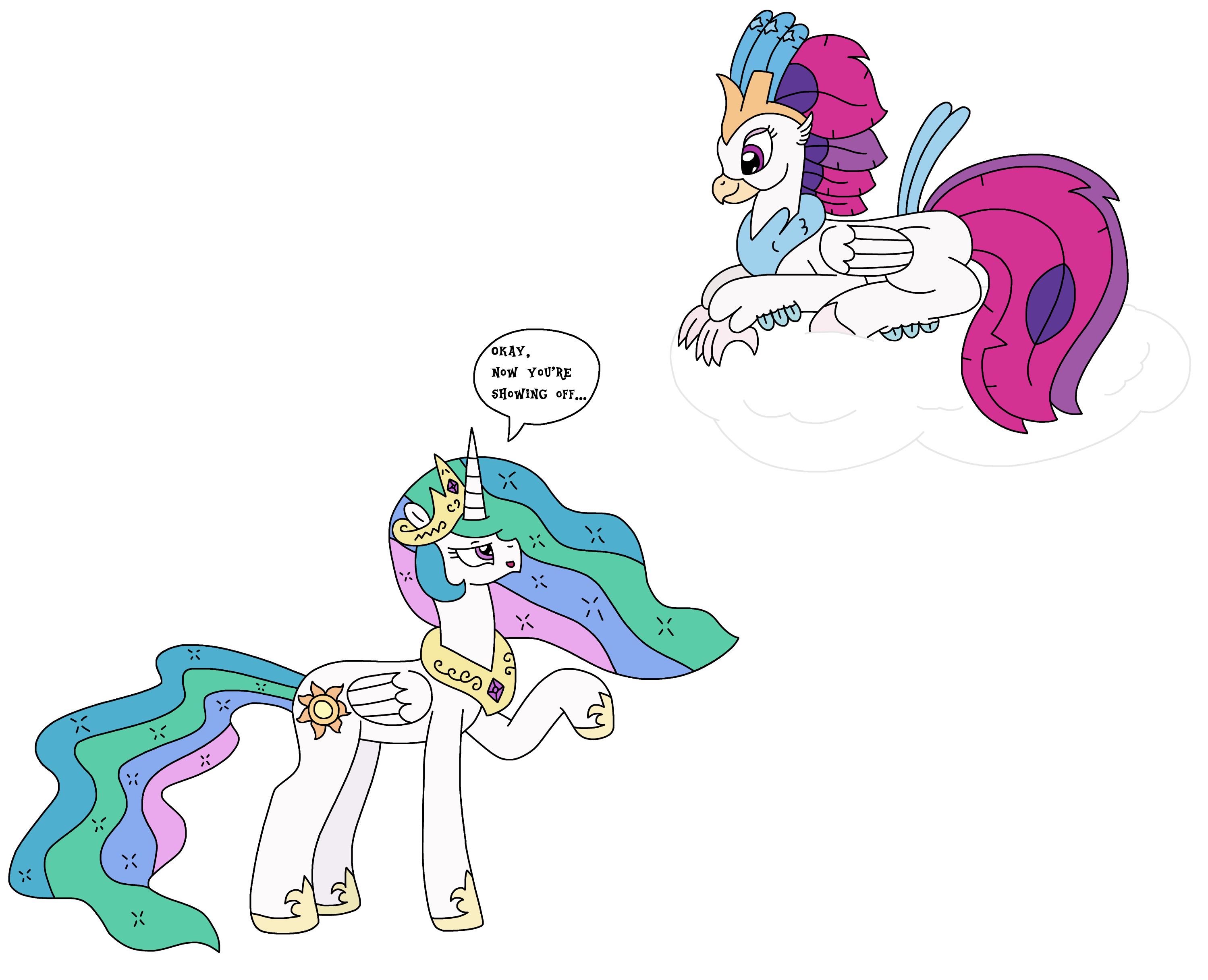 #3377725 - safe, artist:supahdonarudo, princess celestia, queen novo ...