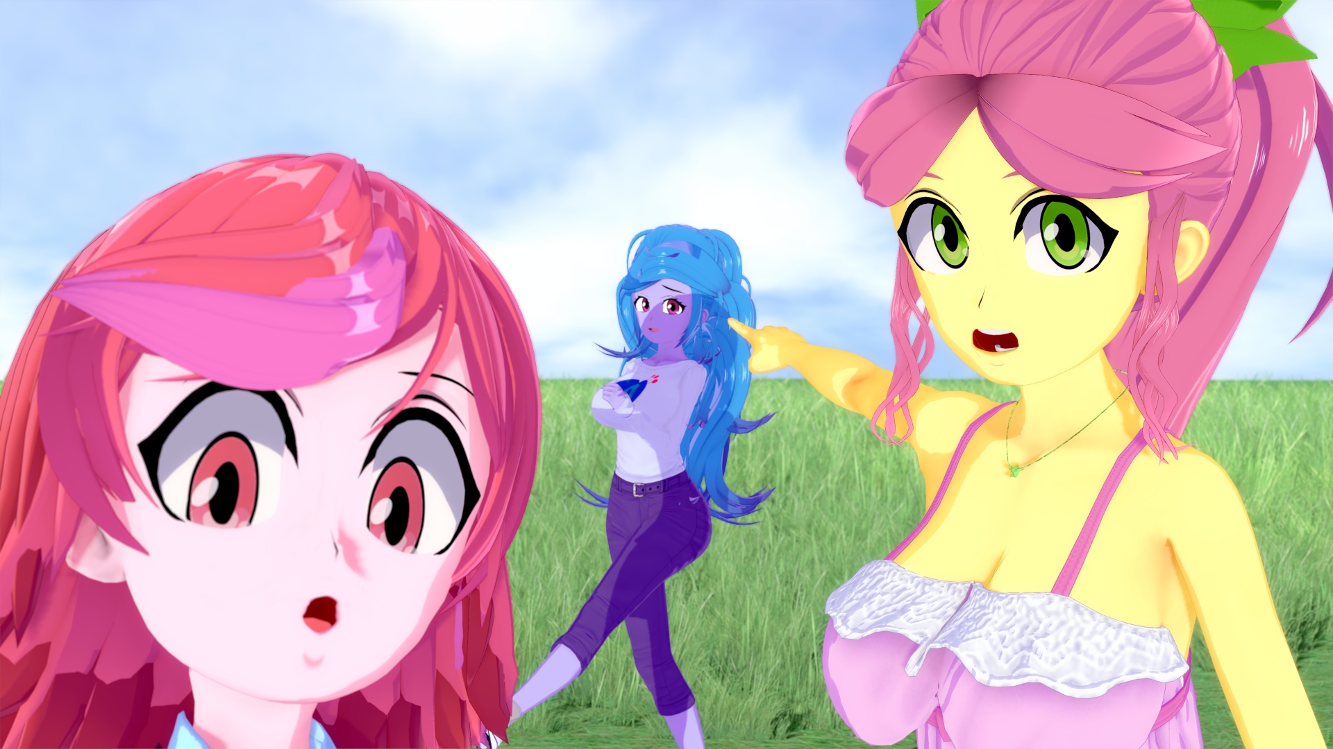 #3379527 - safe, artist:hornydogo, izzy moonbow, posey bloom, windy, human, equestria girls, g4 ...