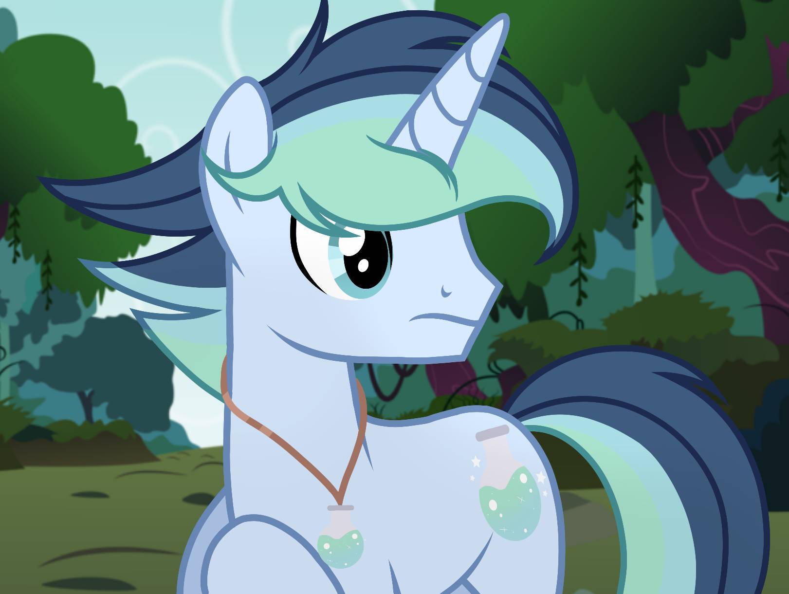 #3380477 - safe, artist:cstrawberrymilk, oc, oc only, oc:sludge mixer, pony, unicorn, g4, forest ...