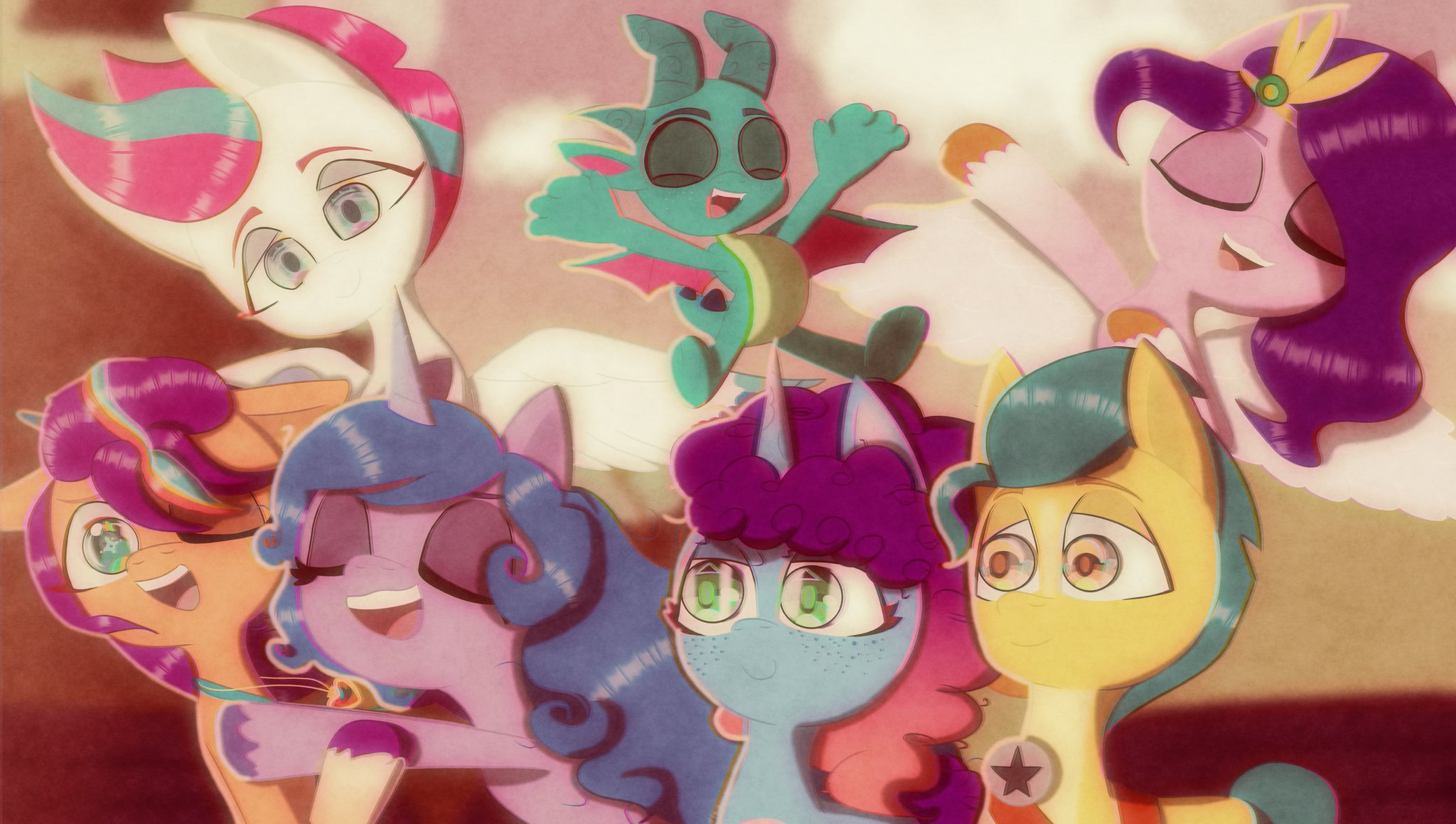 #3393992 - safe, artist:cloud artist, hitch trailblazer, izzy moonbow, misty brightdawn, pipp ...