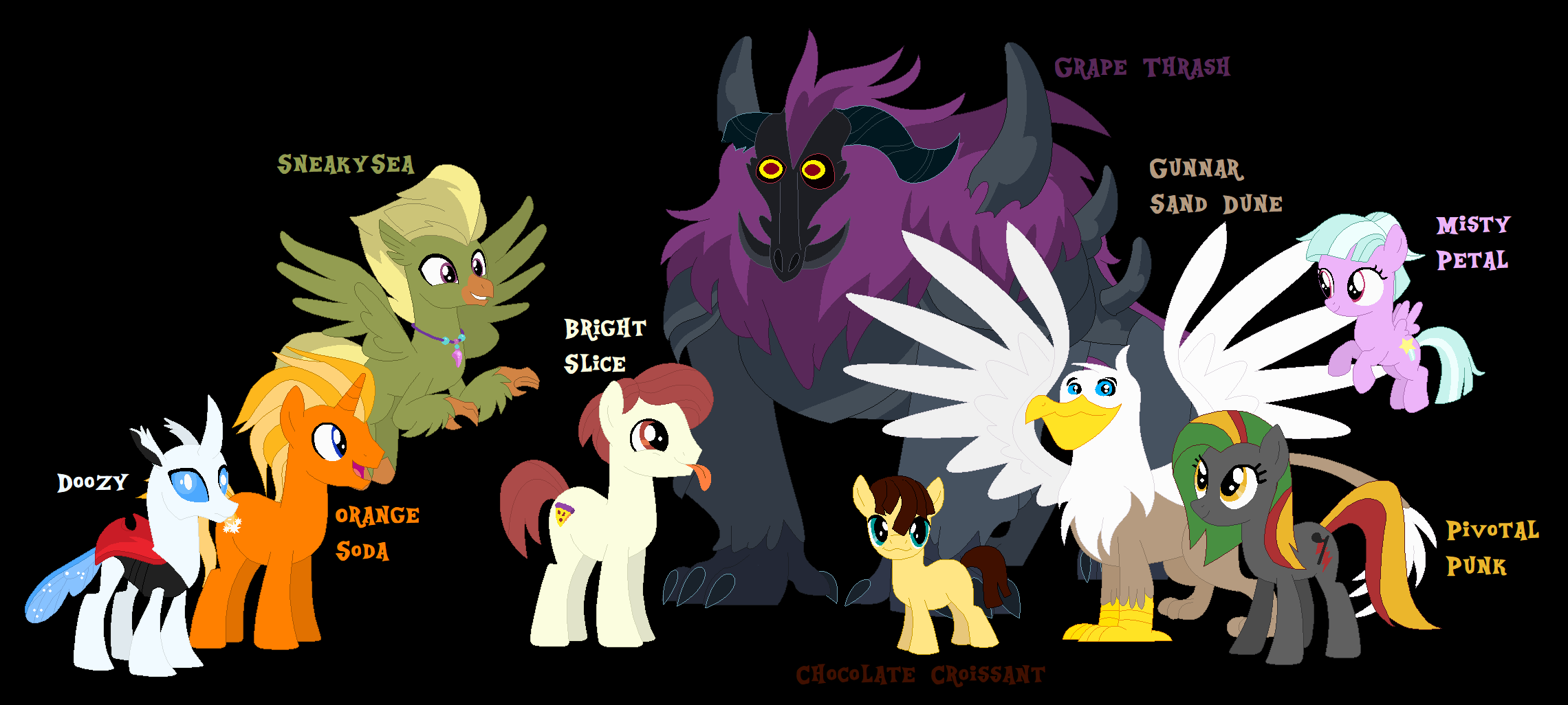 #3400136 - safe, artist:moonlightthegriffon, oc, oc only, oc:bright slice, oc:chocolate ...