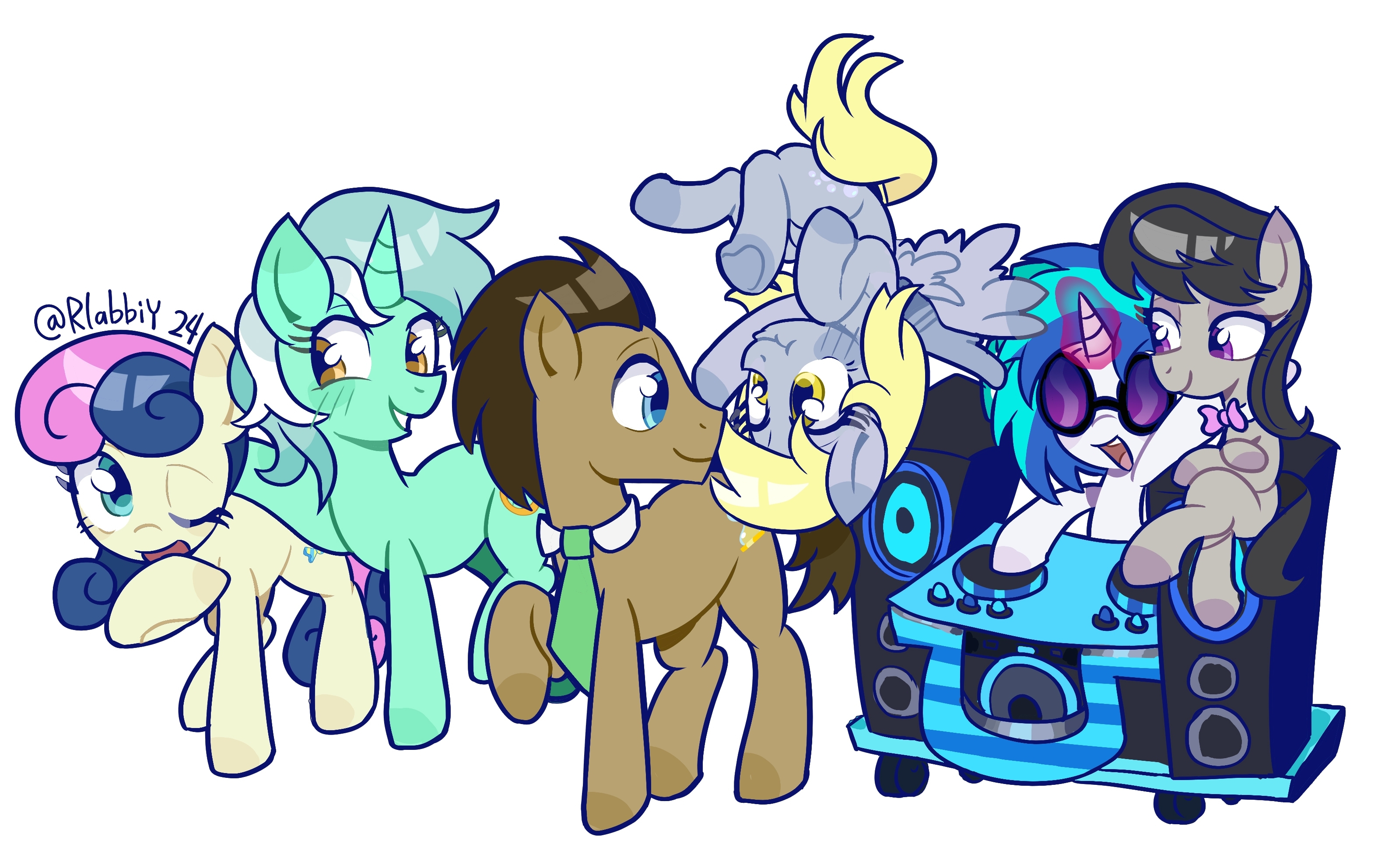 #3404404 - safe, artist:rlabbiy, bon bon, derpy hooves, dj pon-3 ...