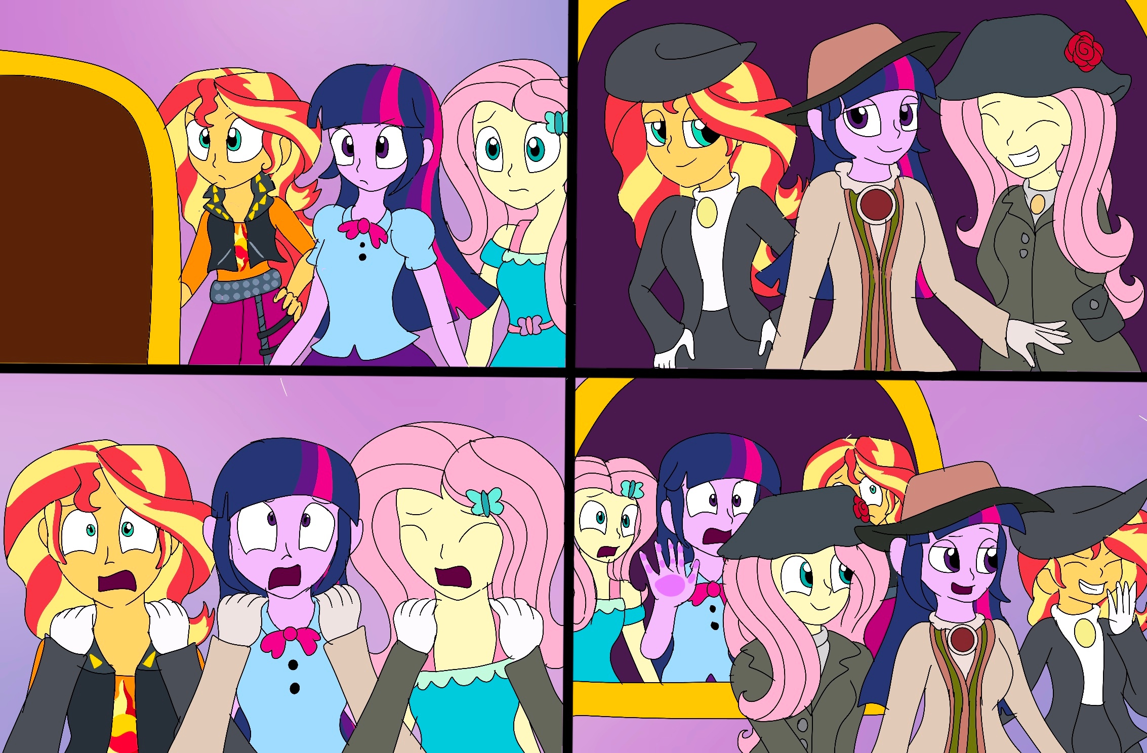 #3394317 - safe, artist:artsymlp12, fluttershy, sunset shimmer ...