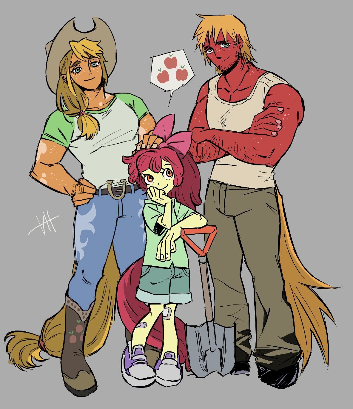 #3406374 - safe, artist:baegopayohungry, apple bloom, applejack, big ...