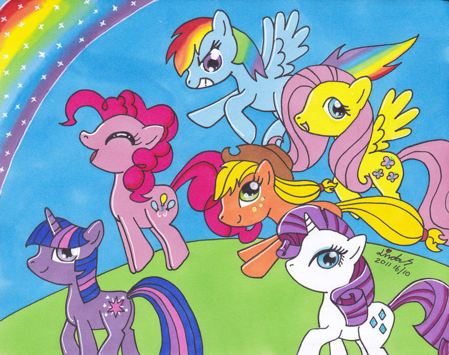 #3406549 - safe, artist:lomewa, applejack, fluttershy, pinkie pie, rainbow dash, rarity ...