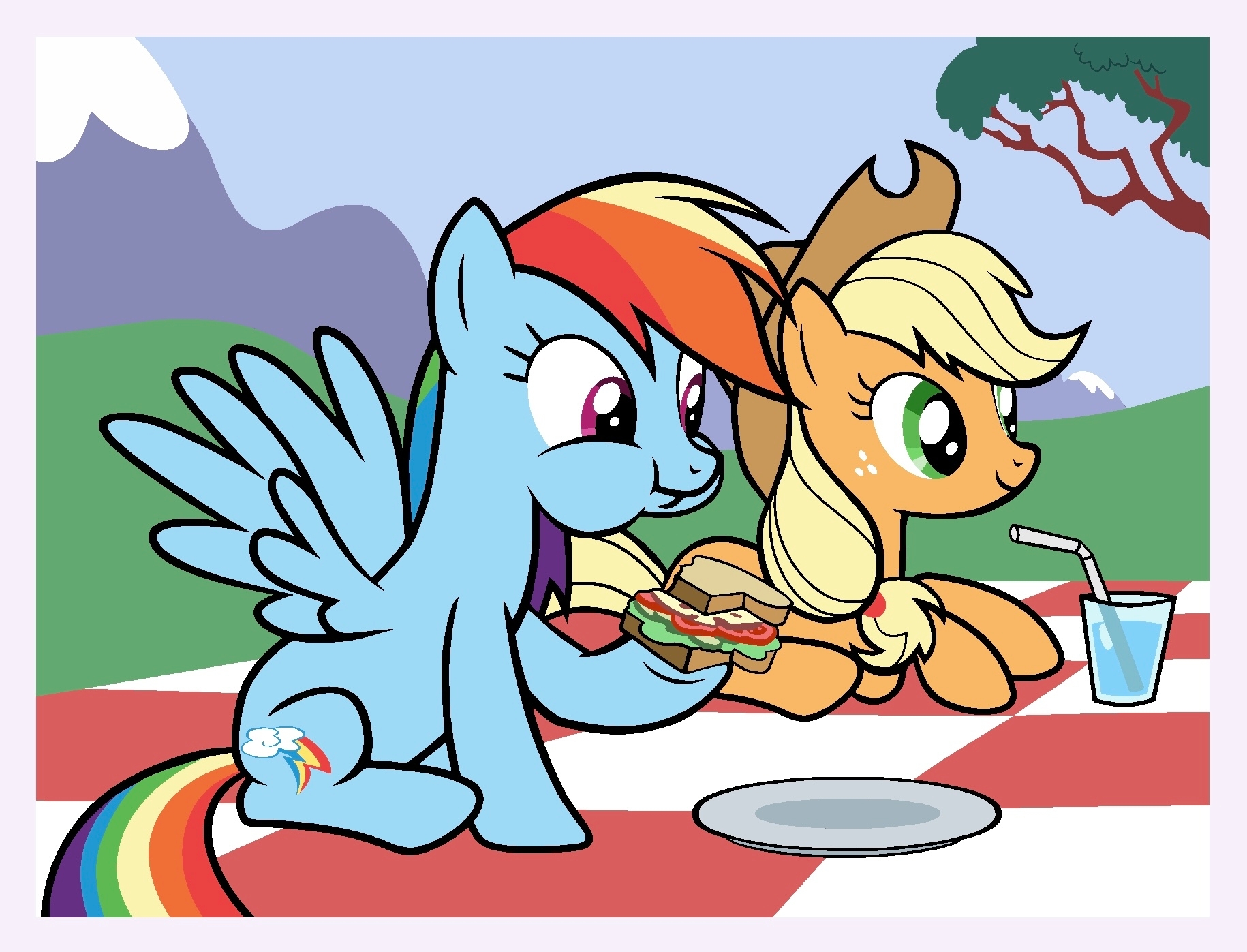 #3406895 - safe, artist:mariana10990, budge studios, applejack, rainbow ...