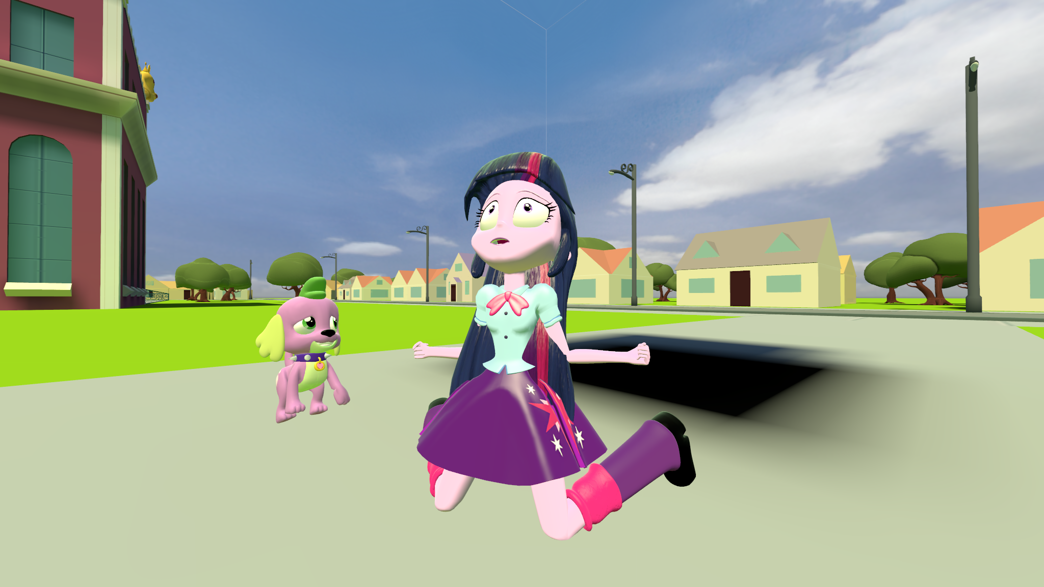 #3407716 - safe, artist:gaelgaming1, spike, twilight sparkle, dog ...