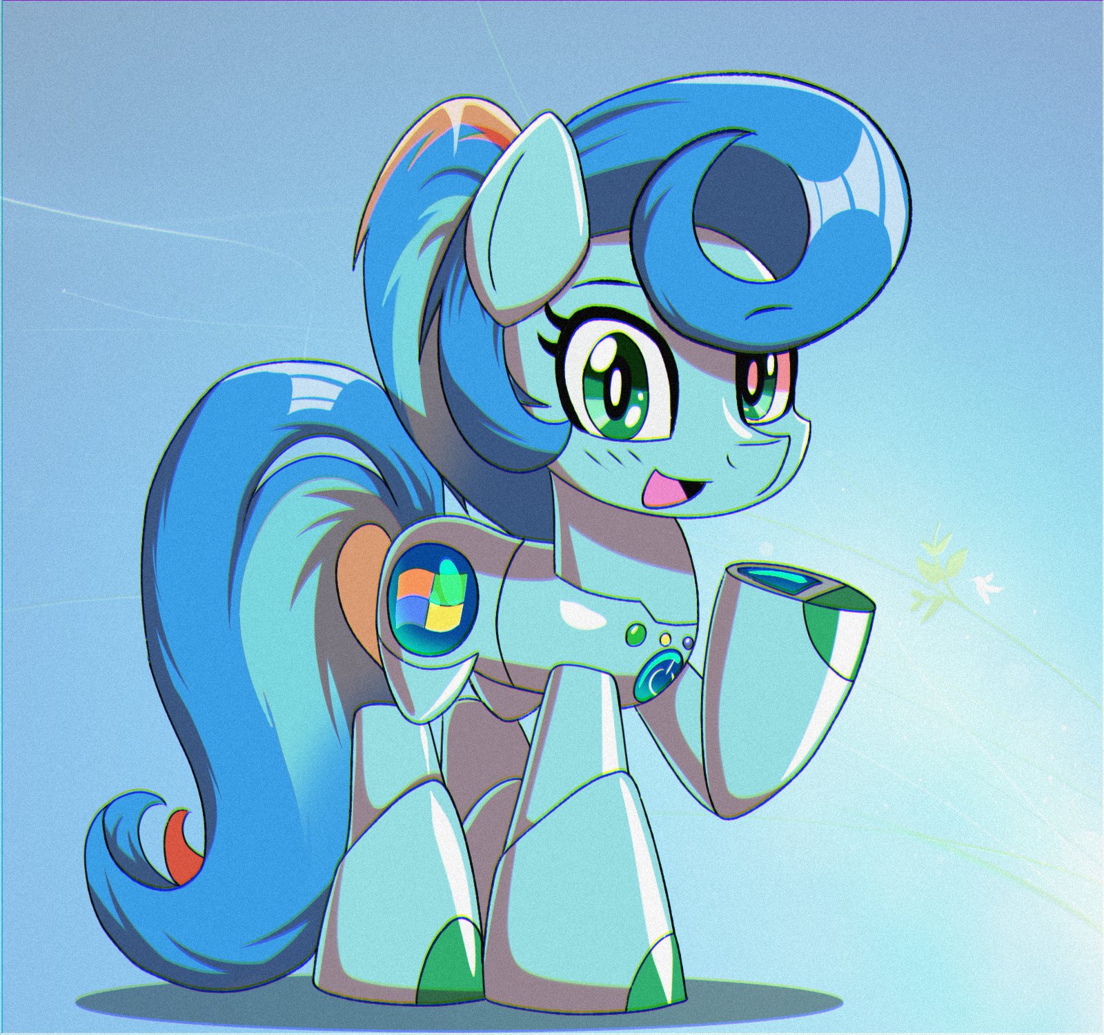 #3408832 - safe, artist:trackheadtherobopony, oc, oc:frutiger aero, pony, robot, robot pony ...