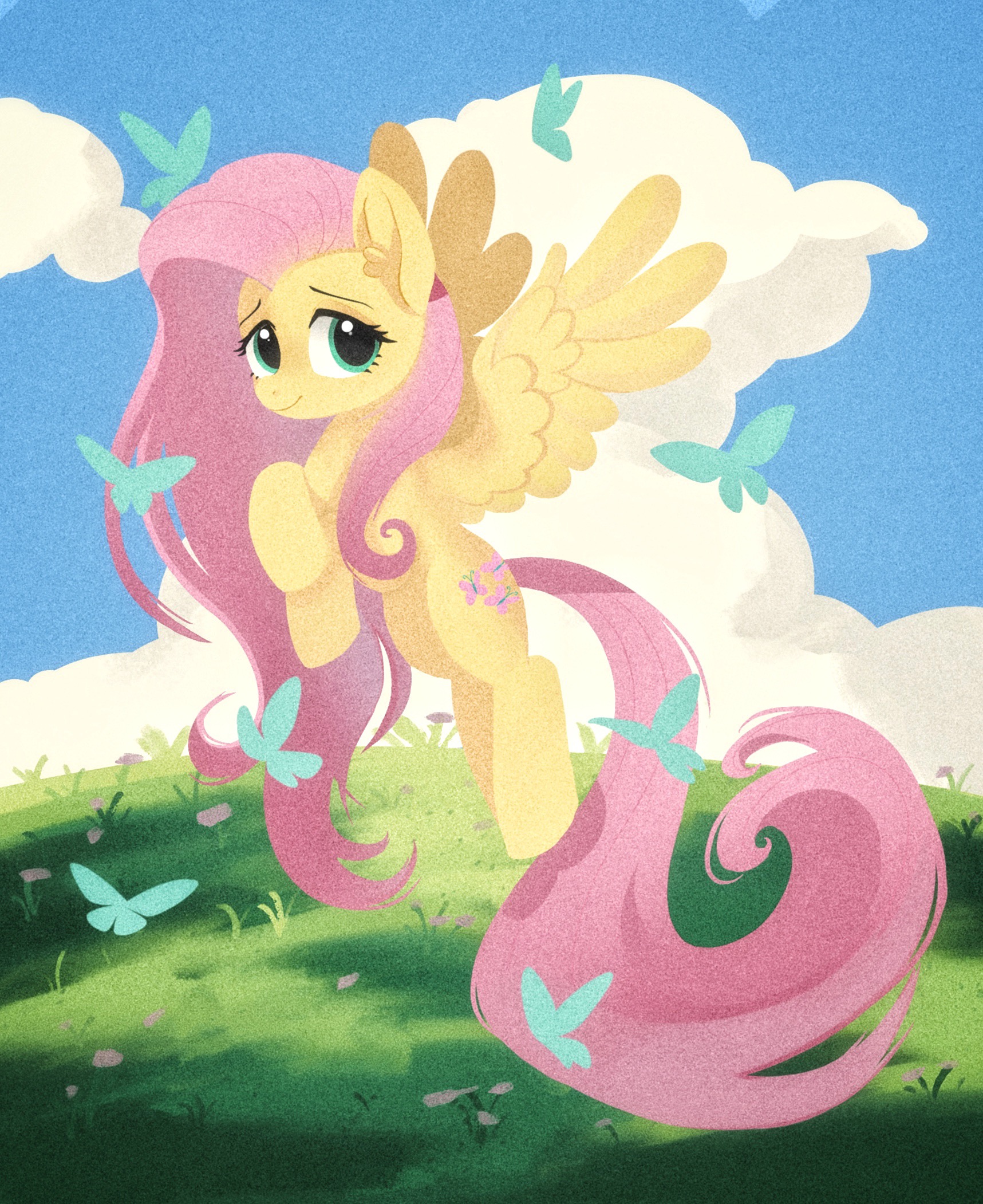 #3412200 - safe, artist:mink, fluttershy, butterfly, pegasus, pony, g4 ...
