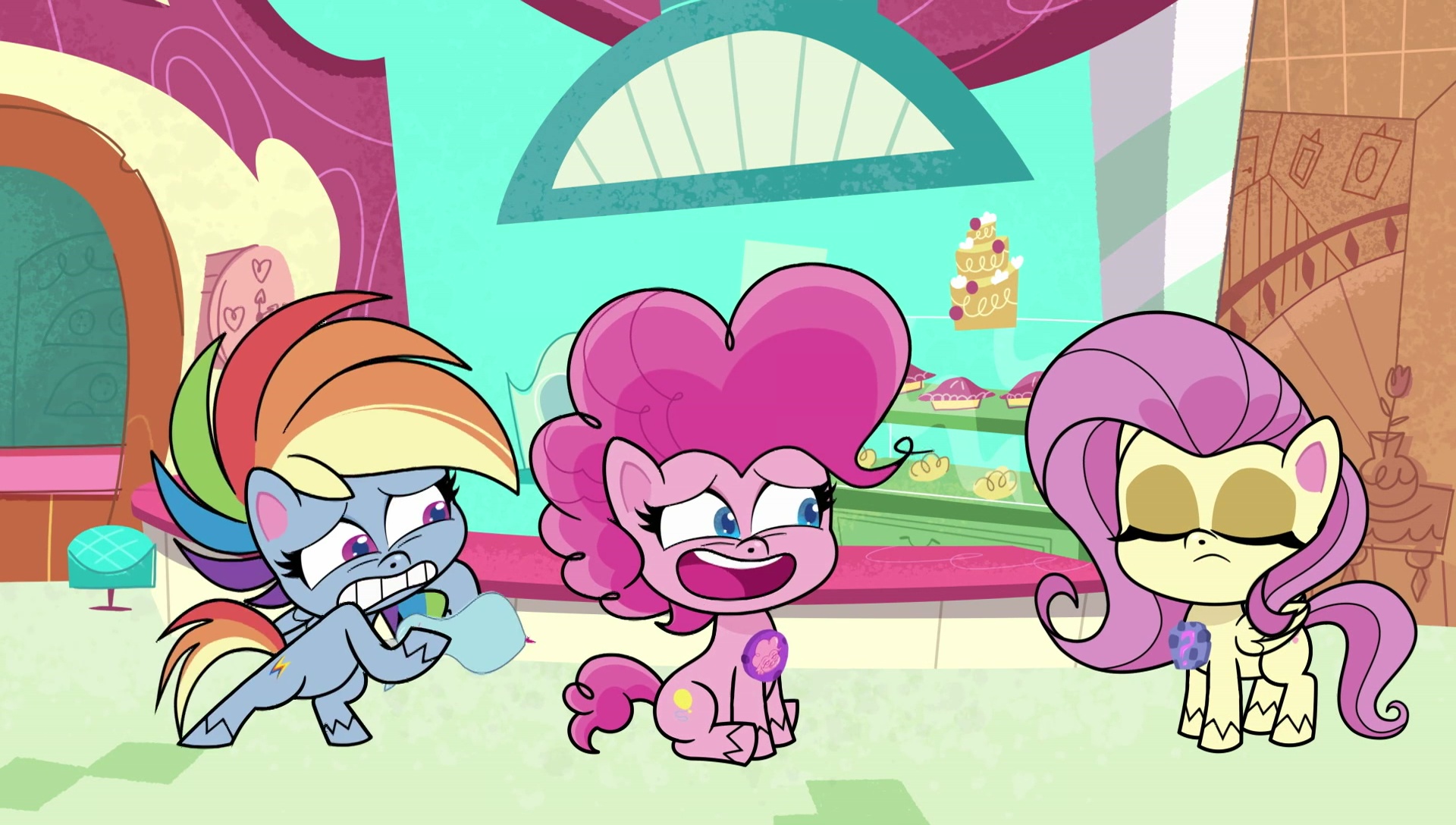 #3397865 - safe, screencap, fluttershy, pinkie pie, rainbow dash, earth ...