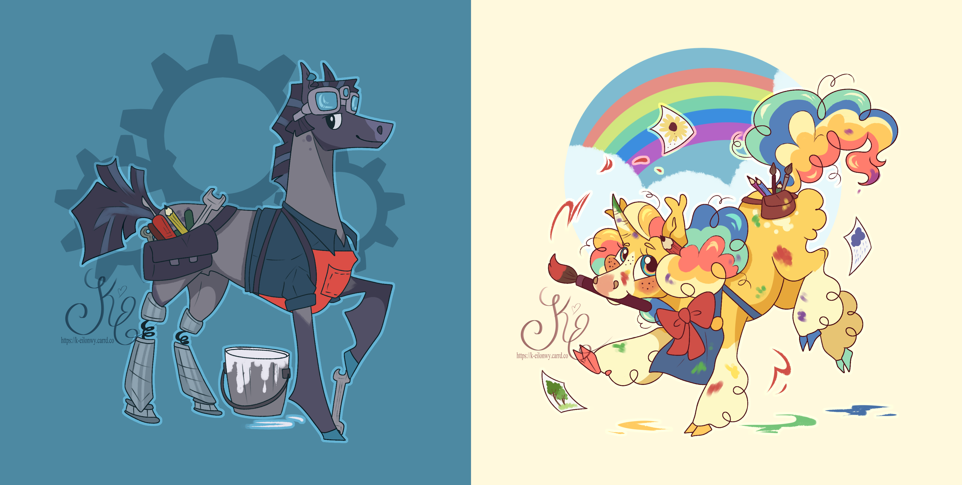 #3399100 - safe, artist:k-eilonwy, earth pony, pony, unicorn, amputee ...