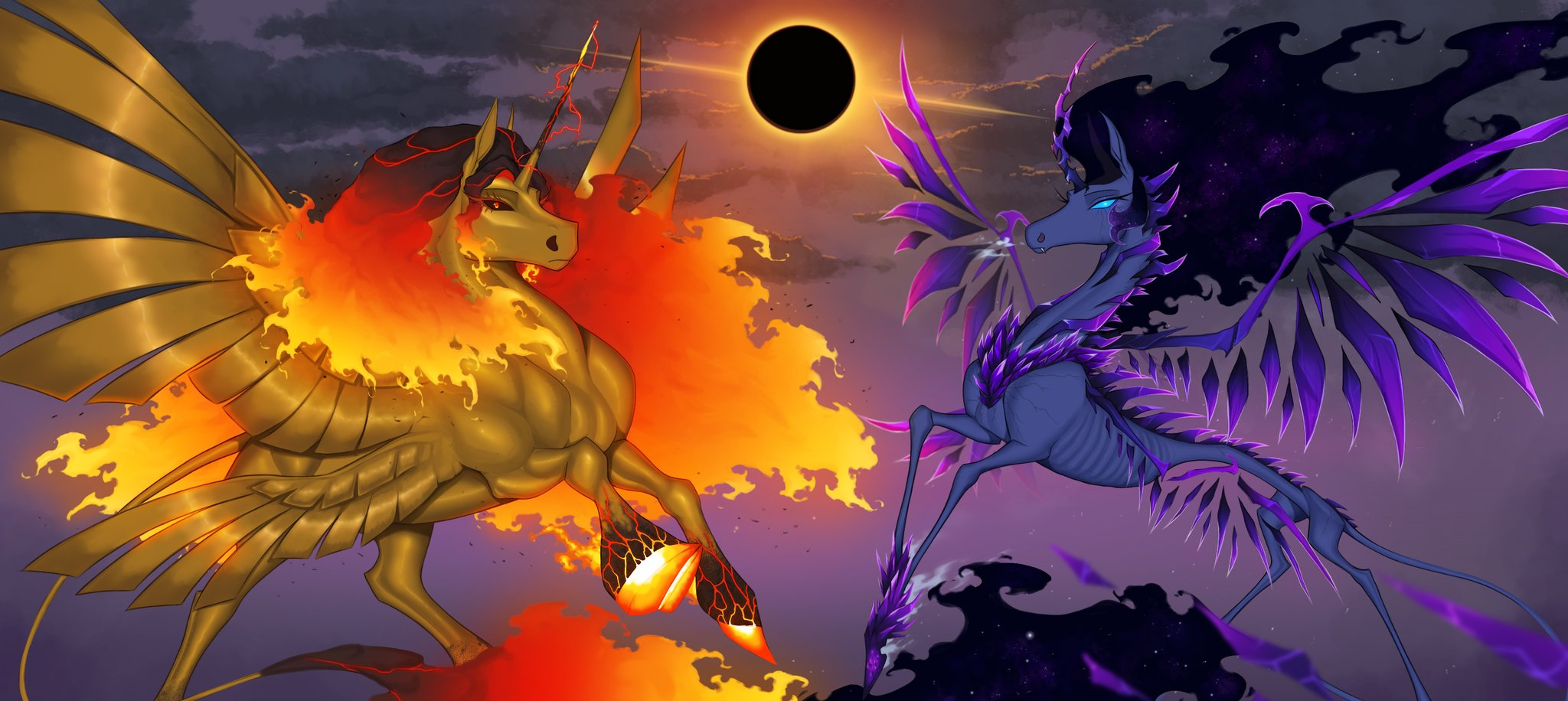 #3419098 - safe, artist:witherslayer73, daybreaker, nightmare moon, oc ...