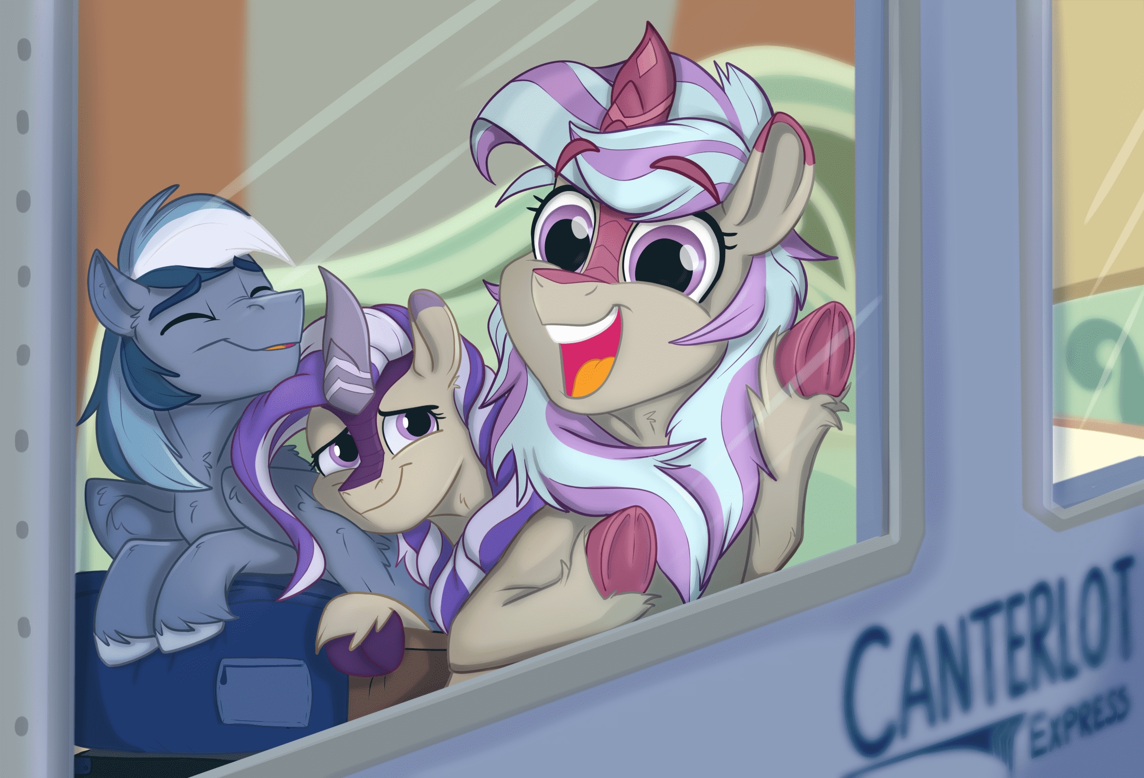 #3423023 - safe, artist:rutkotka, oc, oc only, oc:iron feather, oc:lotus cinder, oc:poppy, kirin ...