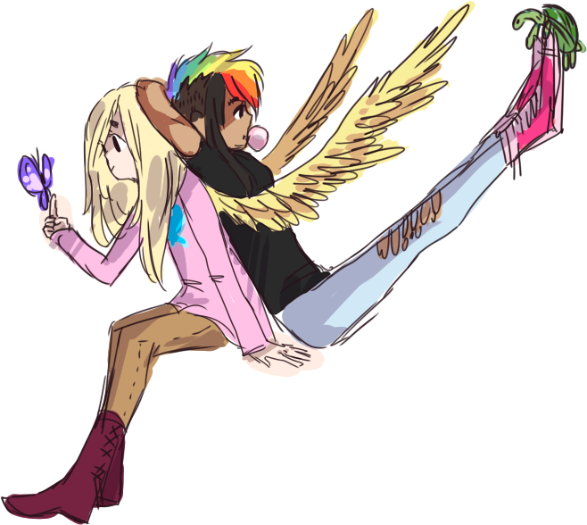 #3423398 - safe, artist:simirgos, fluttershy, rainbow dash, human ...