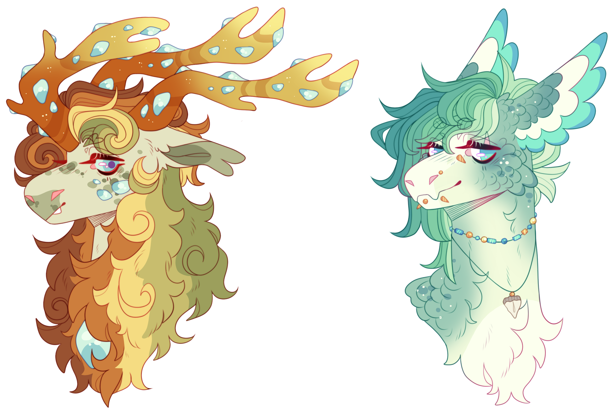 #3428984 - safe, artist:sleepy-nova, oc, oc only, hybrid, antlers, bust ...