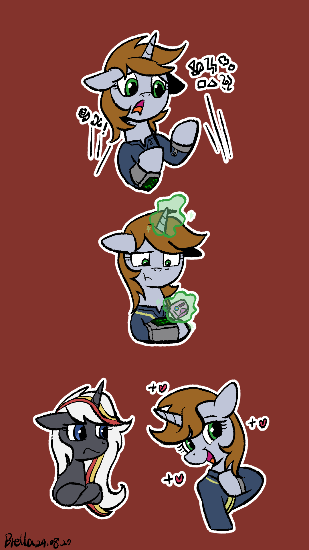 #3428989 - safe, artist:brella, oc, oc:littlepip, oc:velvet remedy, pony, unicorn, fallout ...