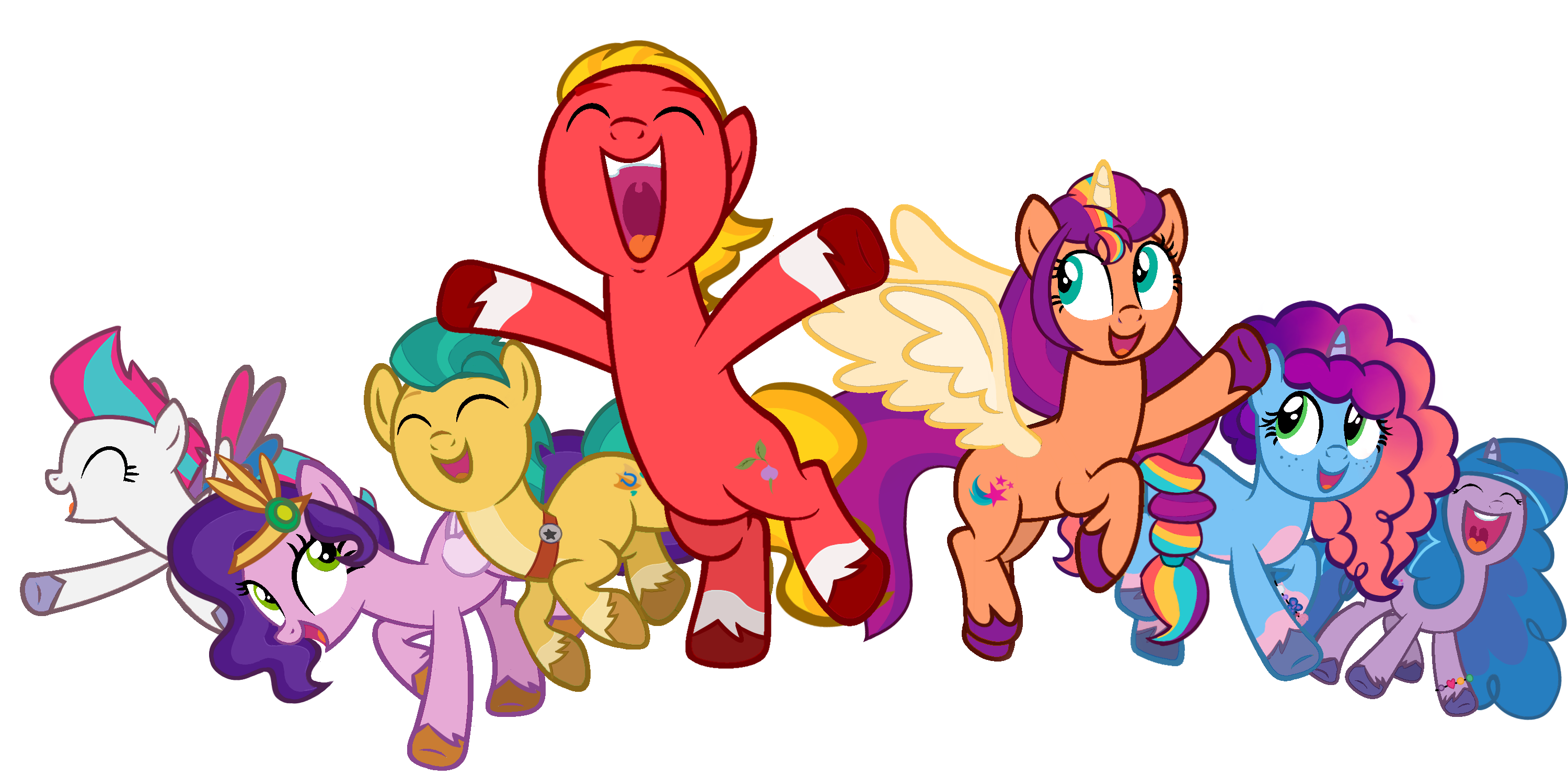 #3429056 - safe, artist:ponyyjt, hitch trailblazer, izzy moonbow, misty ...