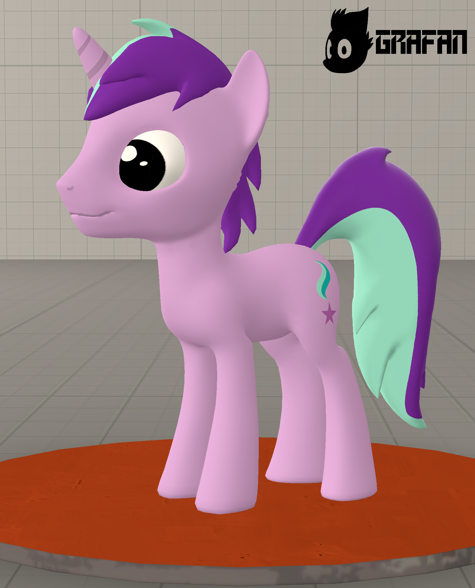 #3429332 - safe, artist:gradiusfanatic, oc, oc only, oc:andy glimmer, pony, unicorn, 3d, horn ...