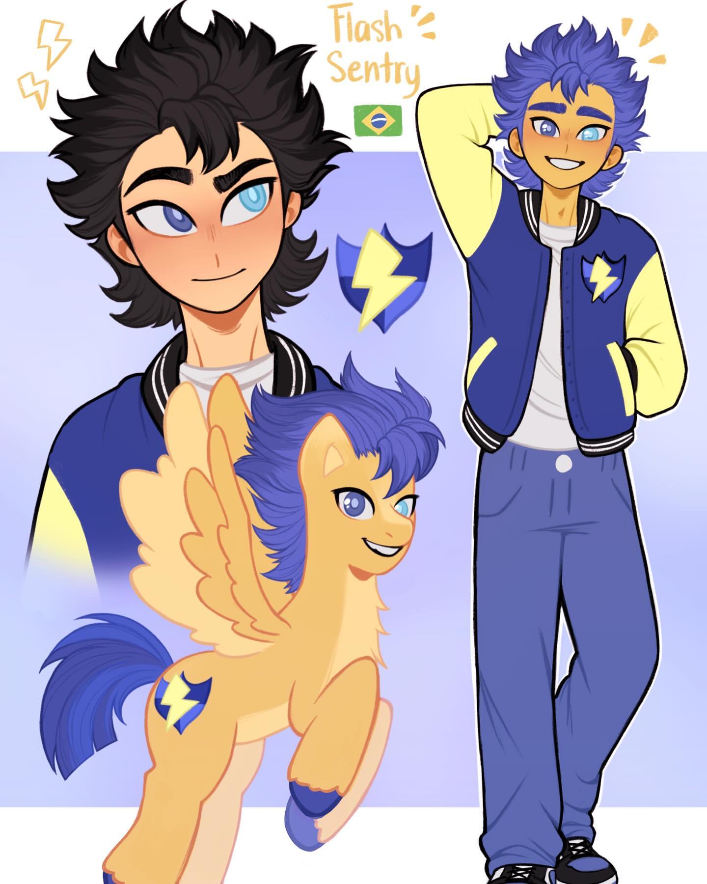 #3429944 - safe, artist:olikotier, flash sentry, human, pegasus, pony ...