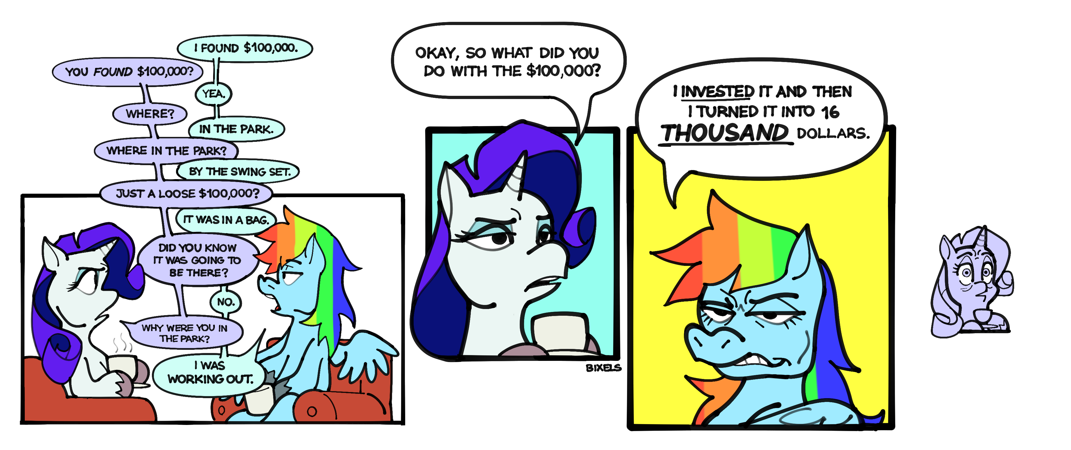 #3430116 - safe, artist:bixels, rainbow dash, rarity, pegasus, pony ...