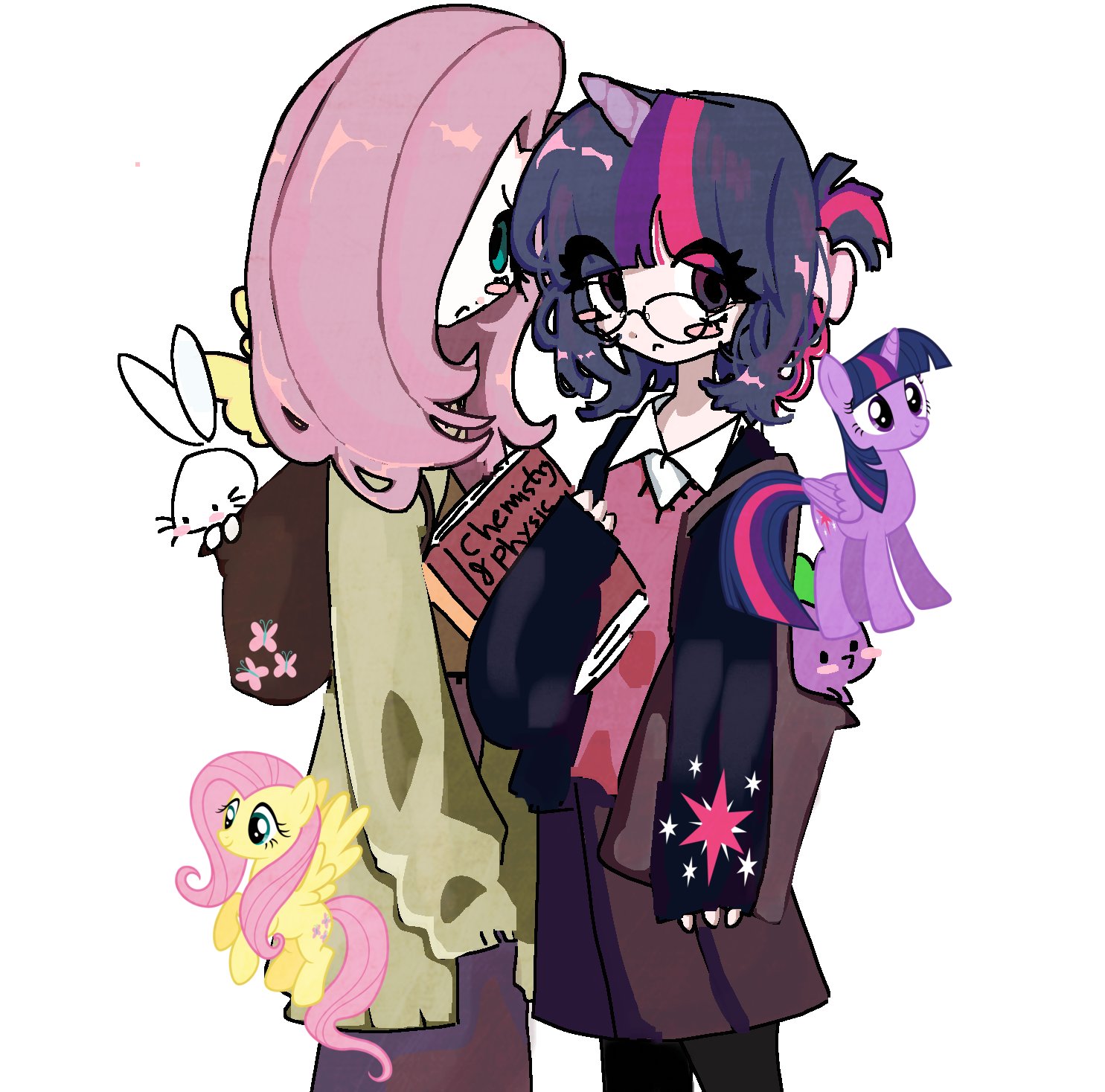 #3430337 - safe, artist:kikaokoon, angel bunny, fluttershy, twilight ...