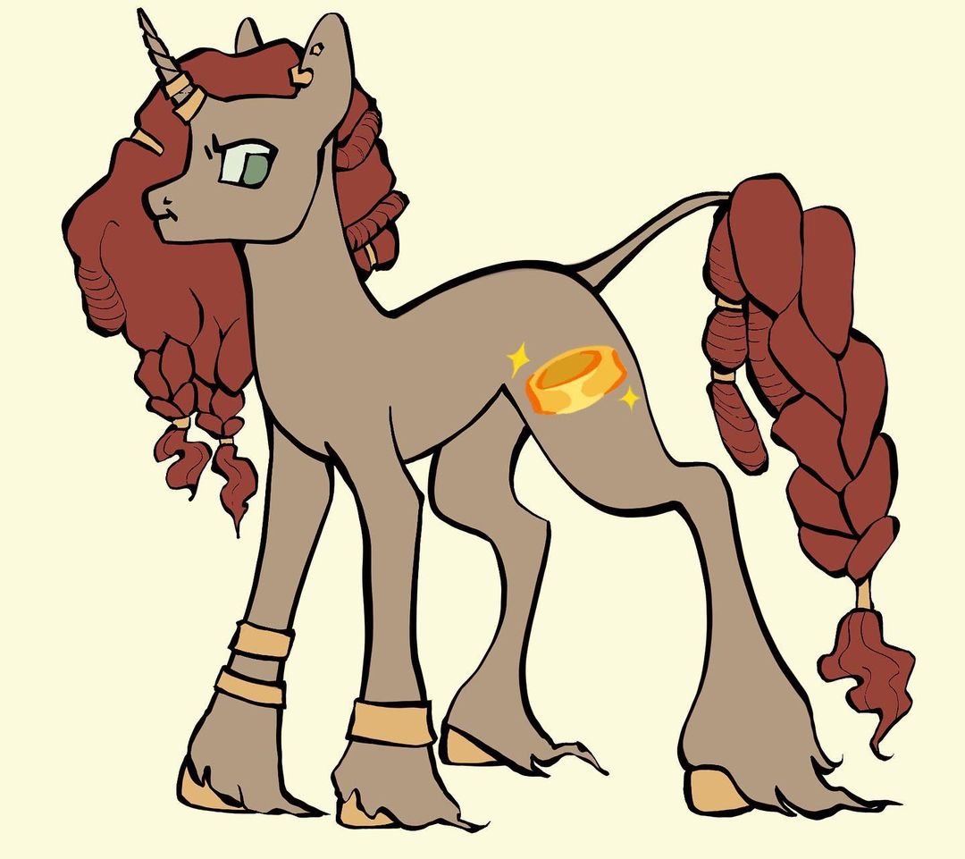 #3430379 - safe, oc, oc only, pony, unicorn, braid, braided tail, brown coat, horn, simple ...