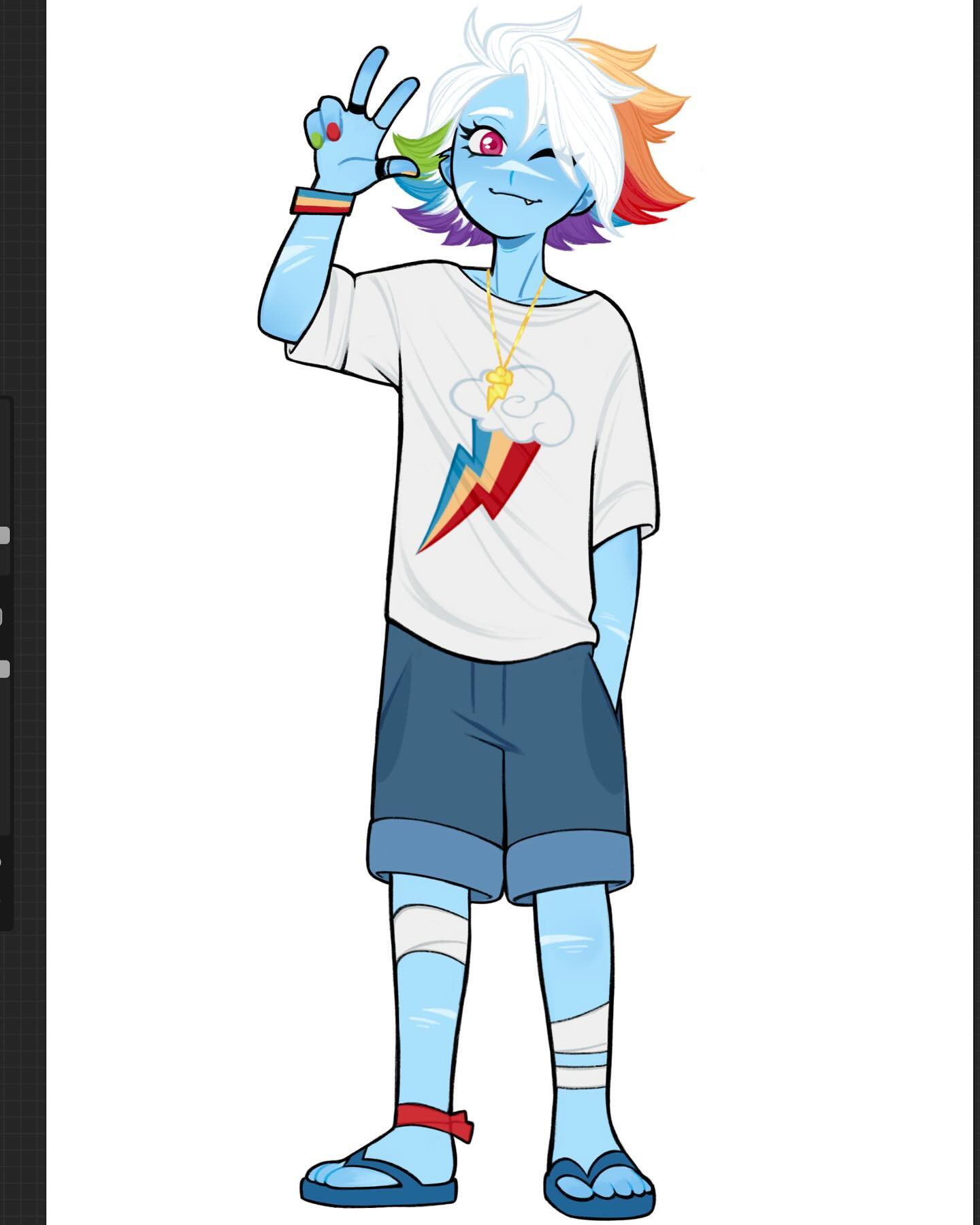 #3431193 - safe, artist:olikotier, rainbow dash, human, pegasus, pony ...