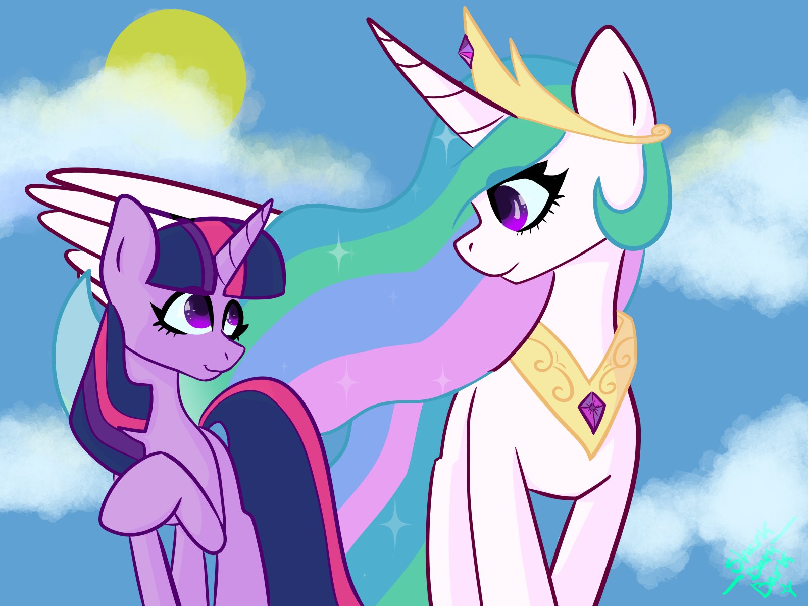 #3432886 - safe, artist:sharkbarkbarkk, princess celestia, twilight ...