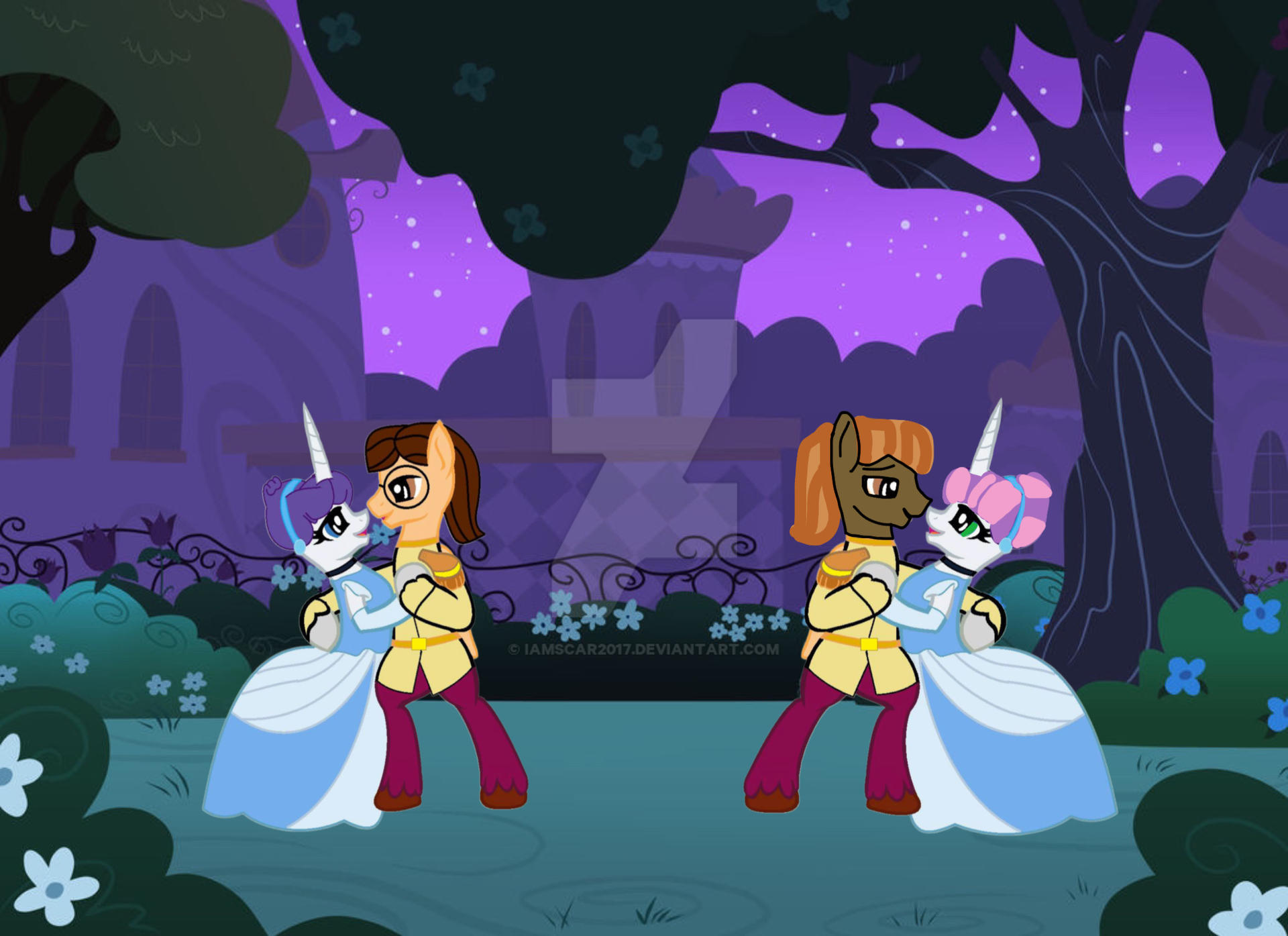 #3417062 - safe, artist:iamscar2017, button mash, rarity, sweetie belle, oc, earth pony, pony ...