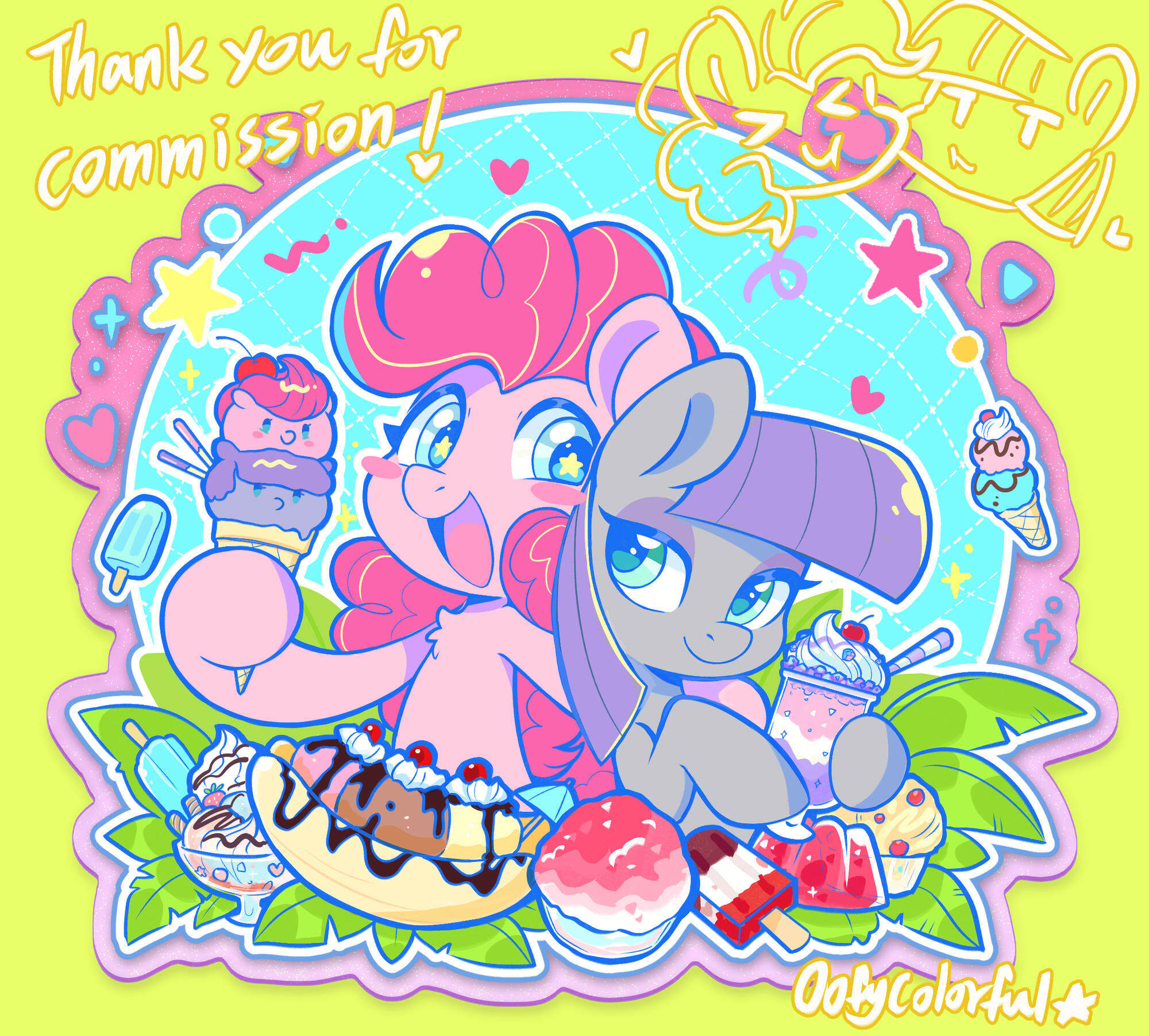 #3441208 - safe, artist:oofycolorful, maud pie, pinkie pie, earth pony, pony, :d, banana ...