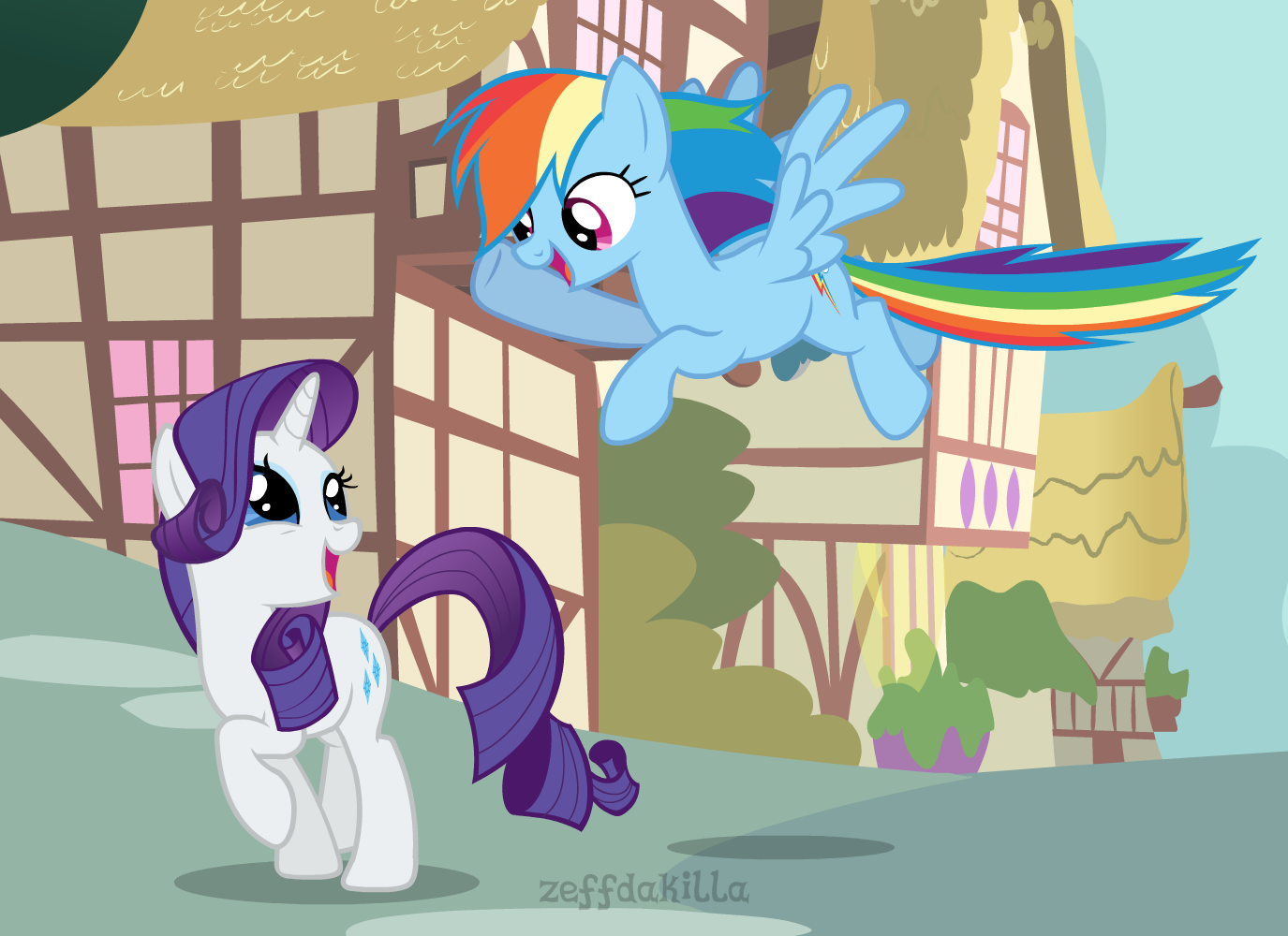 #3442493 - safe, artist:zeffdakilla, rainbow dash, rarity, pegasus ...
