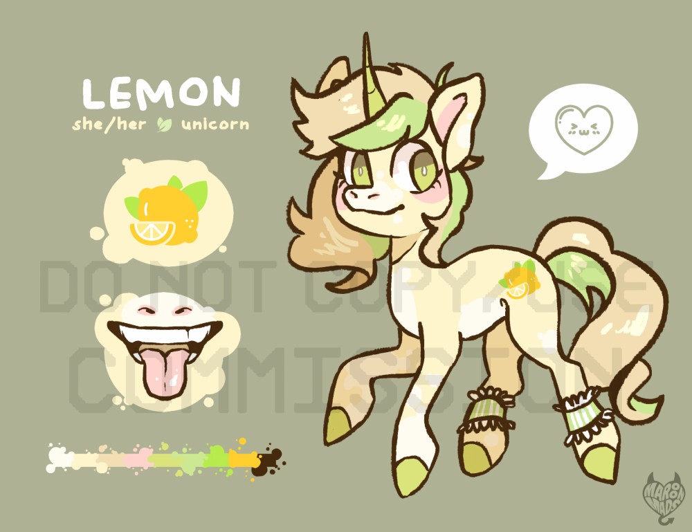 #3444754 - safe, artist:maroonmads, oc, oc only, oc:lemon, pony, unicorn, coat markings, color ...