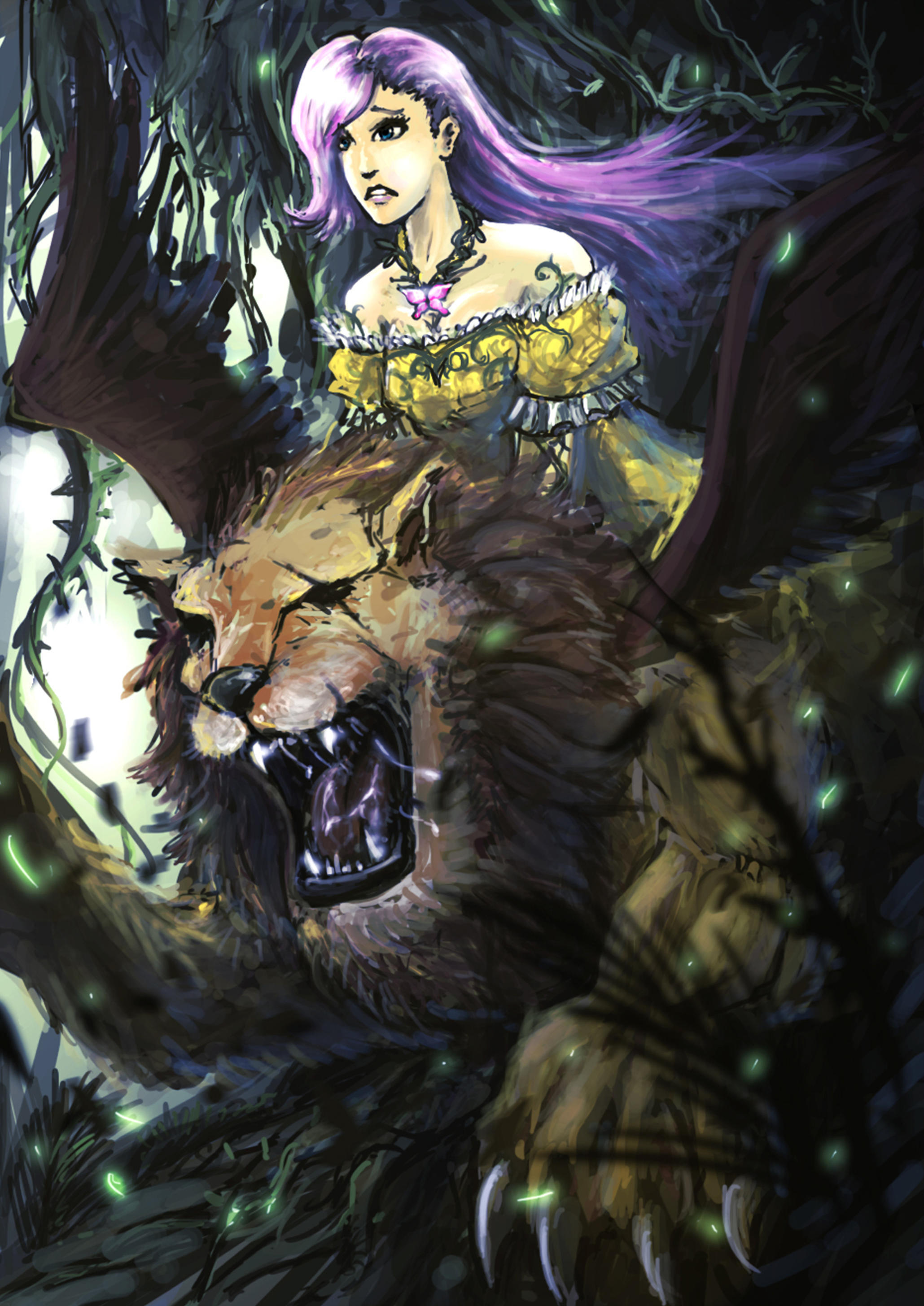 #3450385 - safe, artist:uzukinokaze, fluttershy, human, manticore, g4 ...