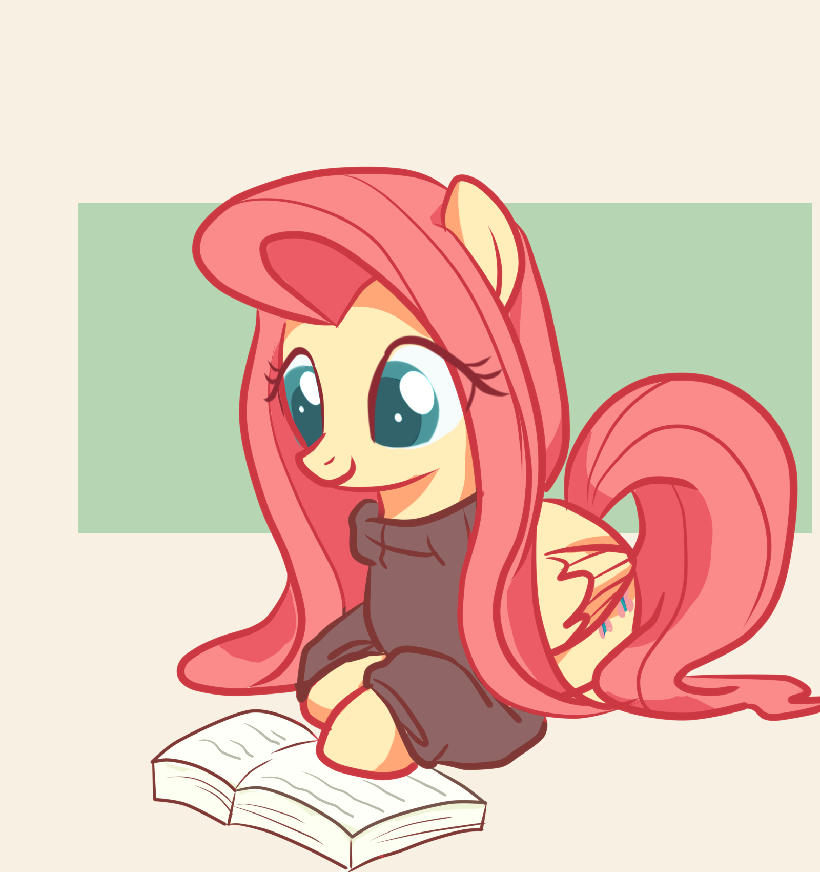 #3435173 - safe, artist:7411696290, fluttershy, pegasus, pony, g4, book ...