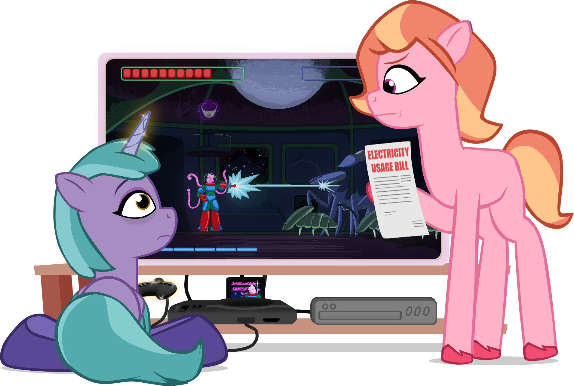 #3436613 - safe, artist:equestriaexploration, shiny sparks, strawberry blonde, alicorn, earth ...