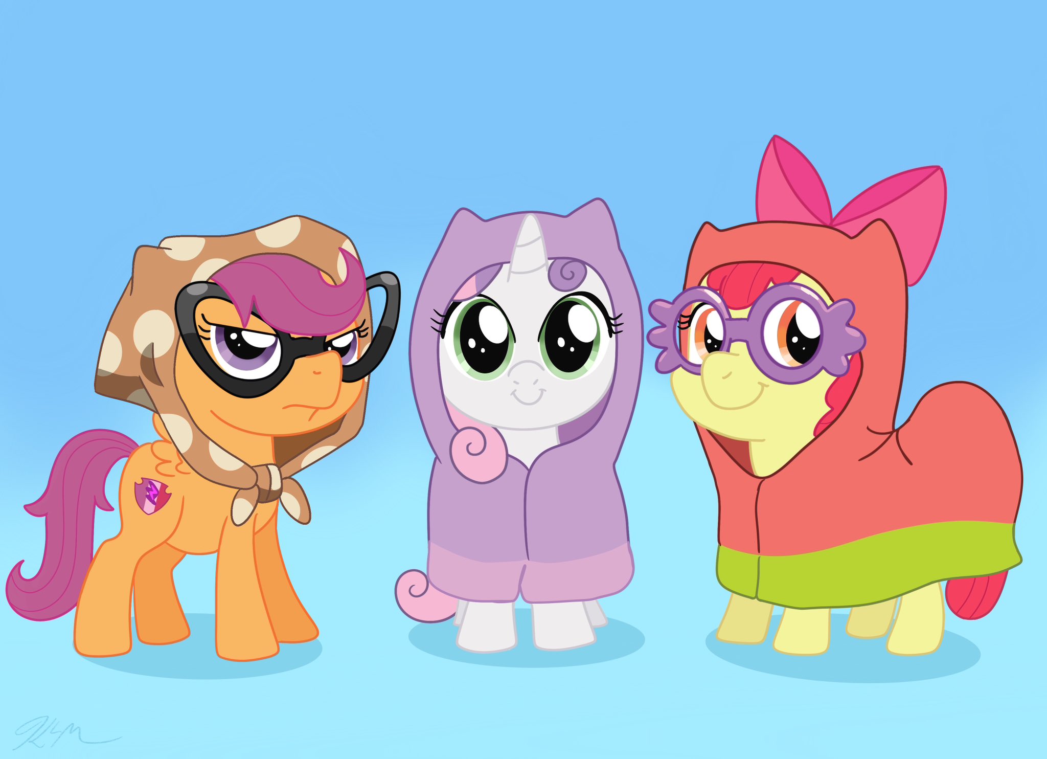 #3439054 - safe, artist:catscratchpaper, apple bloom, scootaloo ...