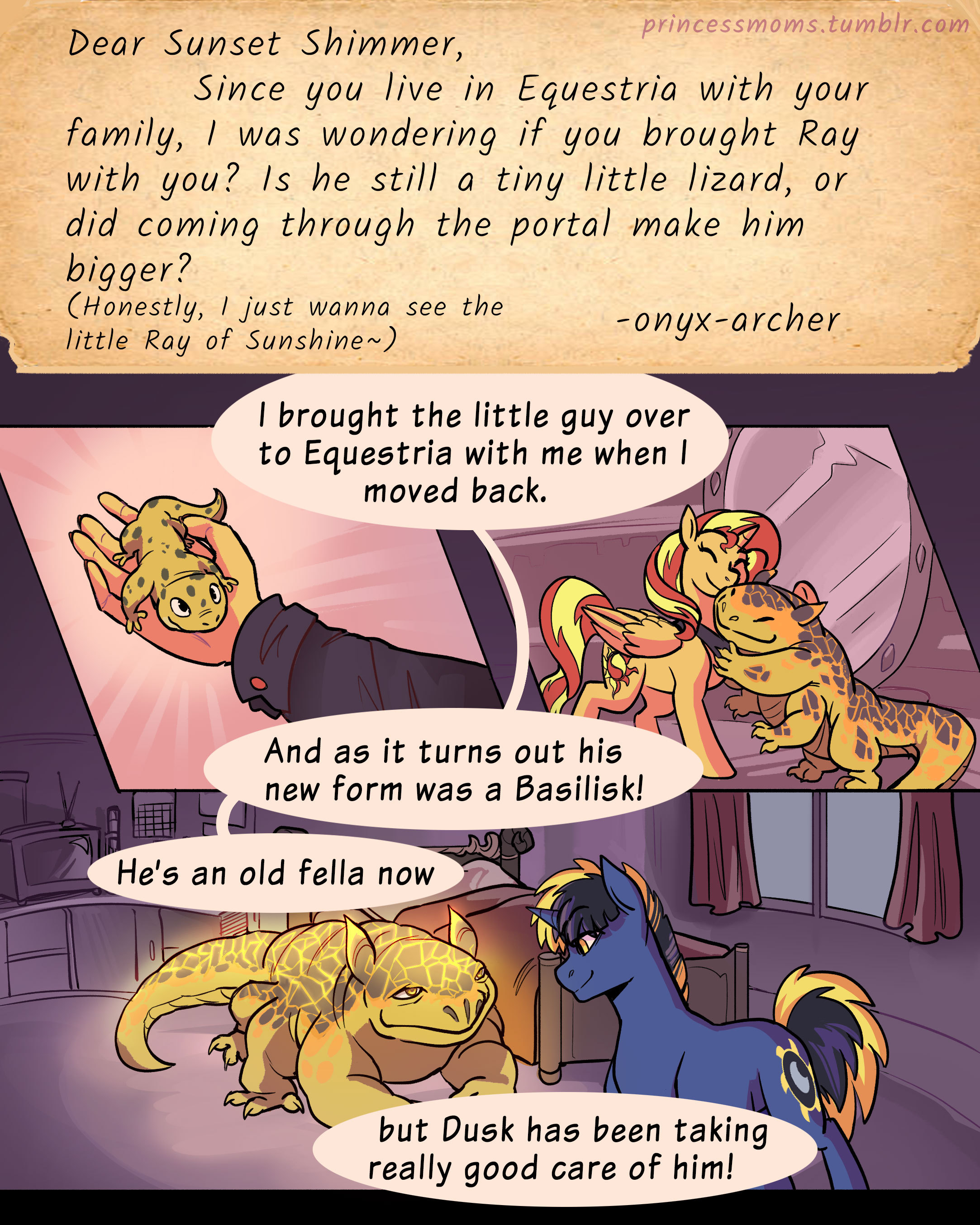 #3525088 - safe, artist:overlordneon, ray, sunset shimmer, oc, oc:dusk ...