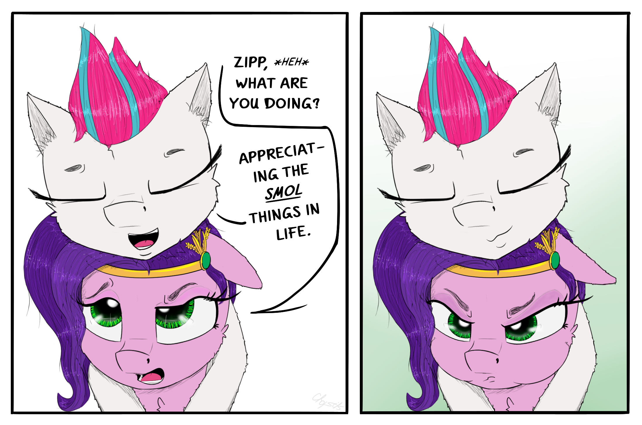 #3527318 - safe, artist:chopsticks, pipp petals, zipp storm, pegasus, pony, g5, 2 panel comic ...