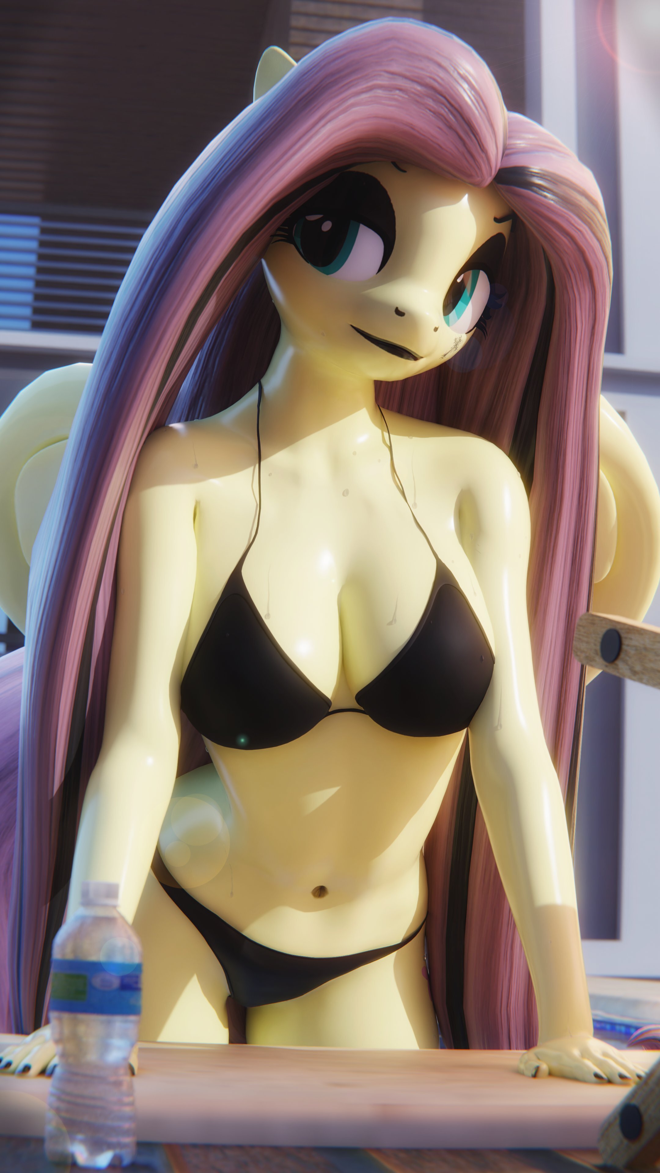 #3532991 - suggestive, artist:artempredator, fluttershy, pegasus, anthro, plantigrade anthro, g4 ...