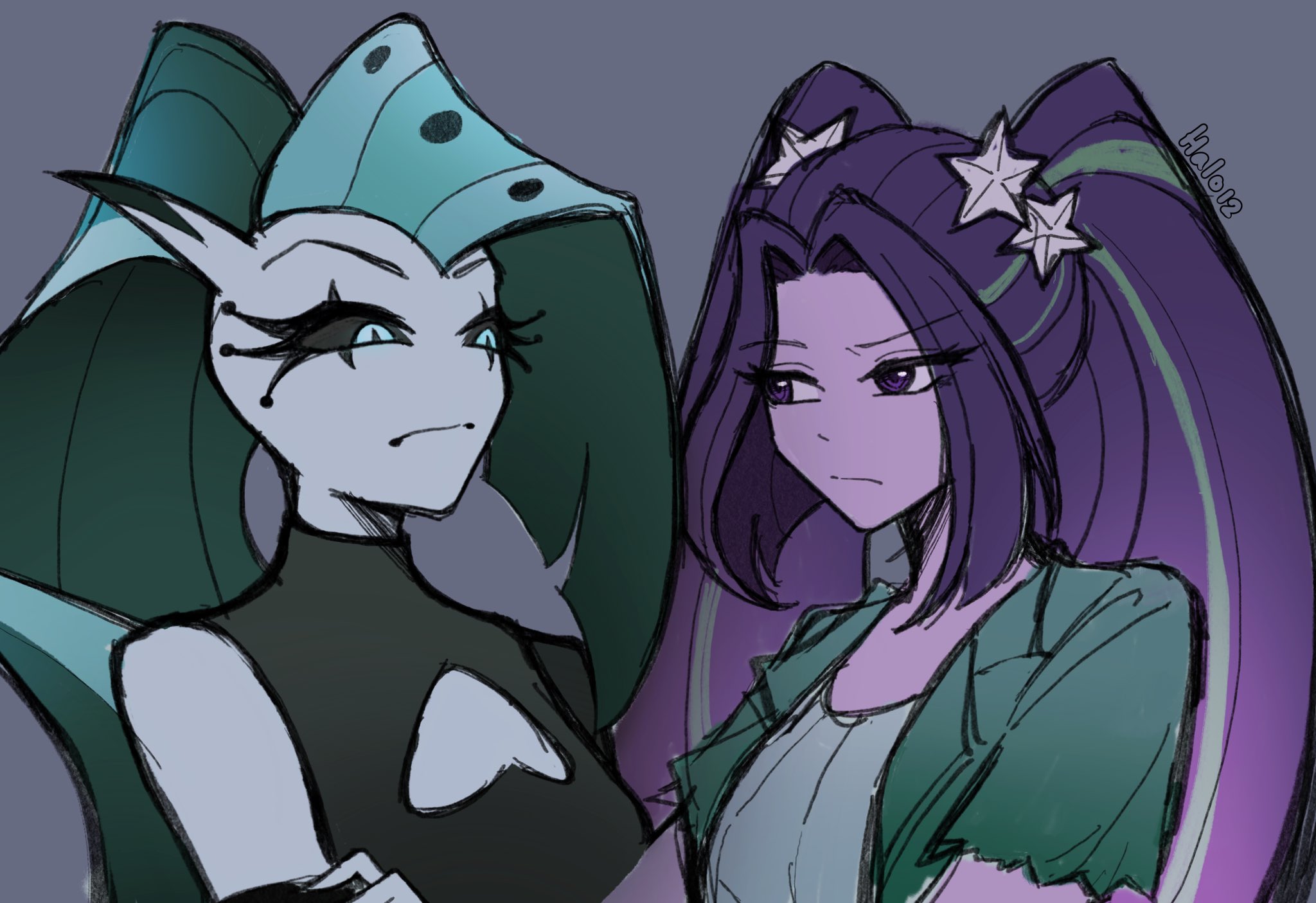 #3536143 - safe, artist:halo12zero, aria blaze, demon, fish, human ...