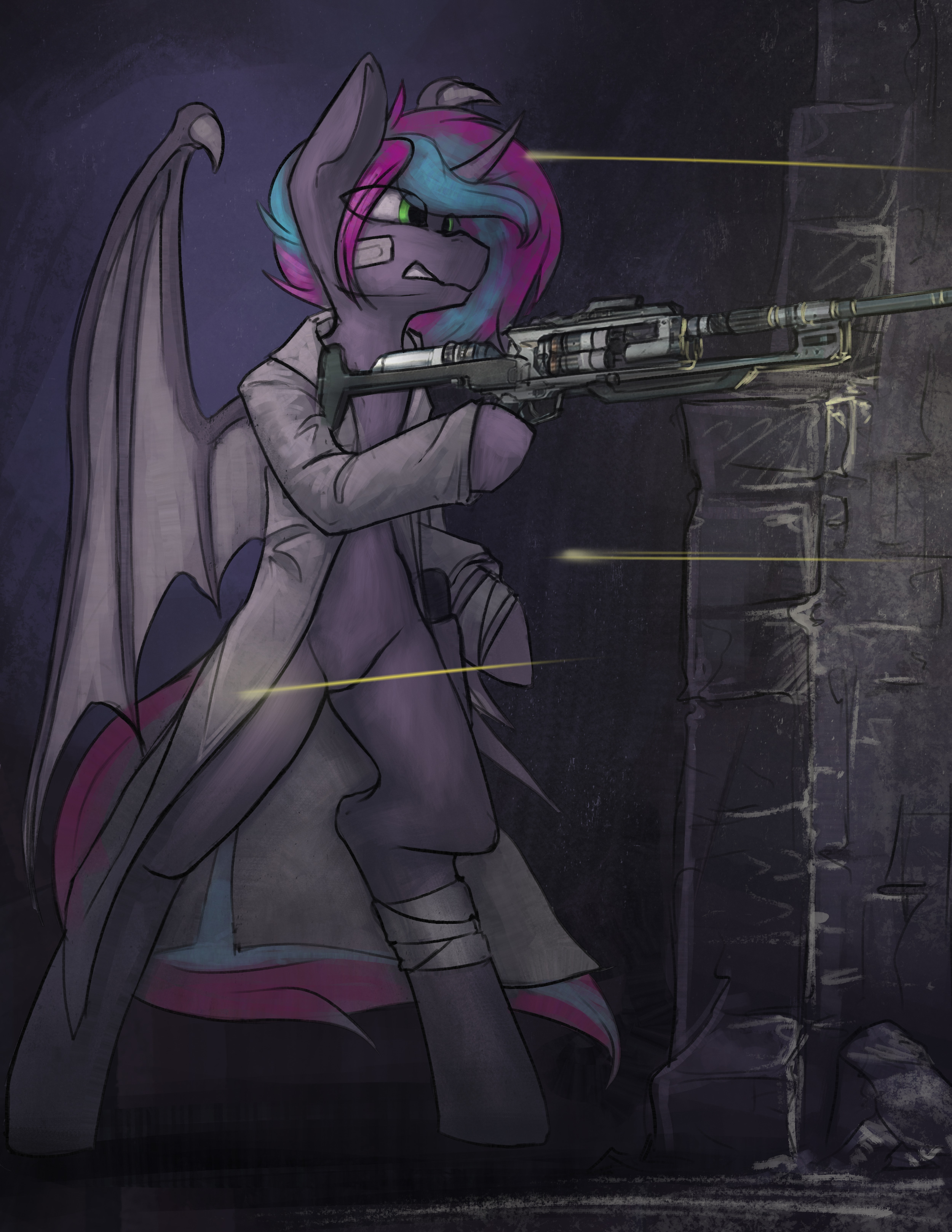 #3536554 - safe, artist:blvckmagic, oc, oc only, oc:cloud twist, alicorn, bat pony, bat pony ...