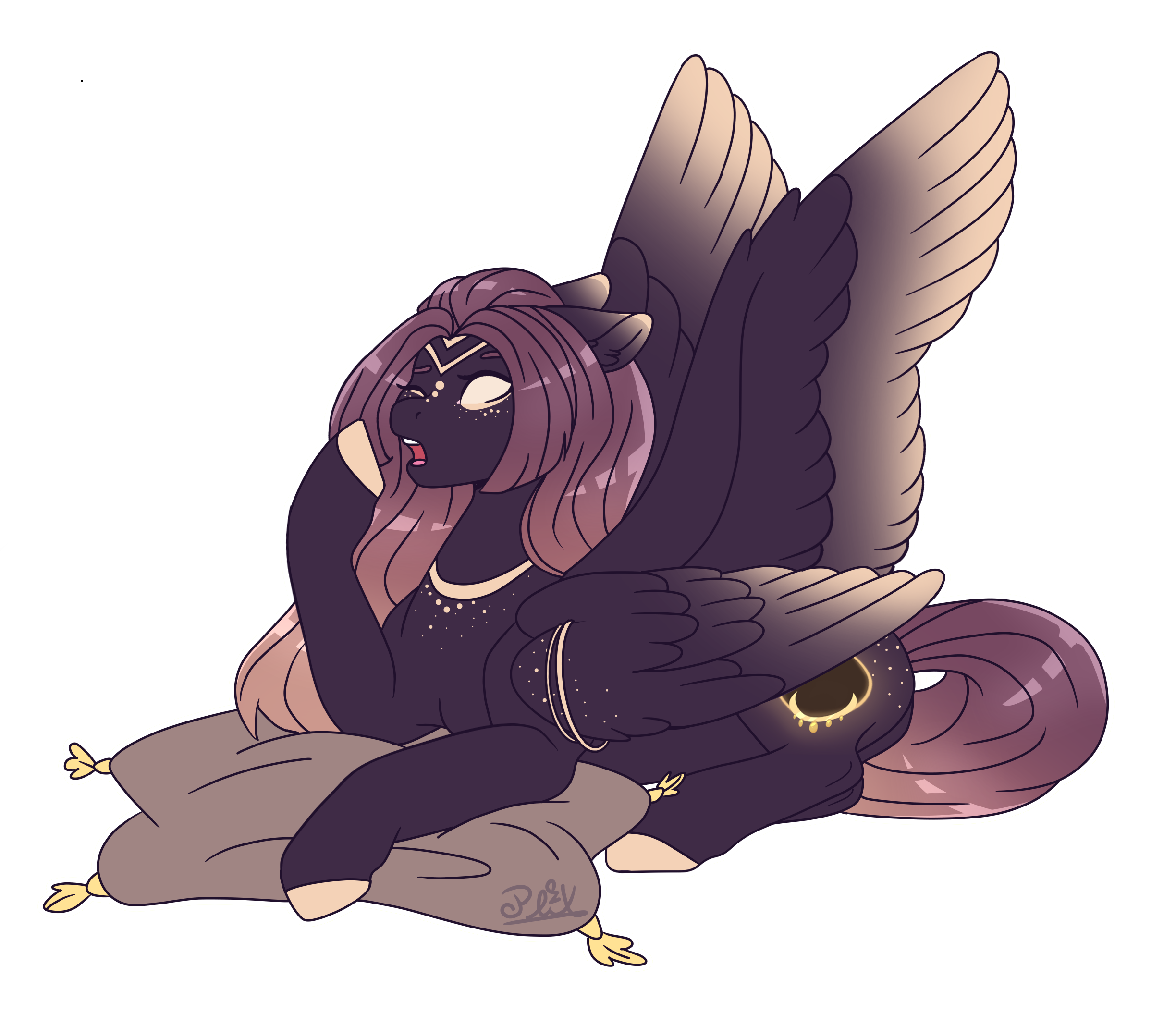 #3536756 - safe, artist:plixine, oc, oc:evening eclipse, pegasus, pony, seraph, female, lying ...